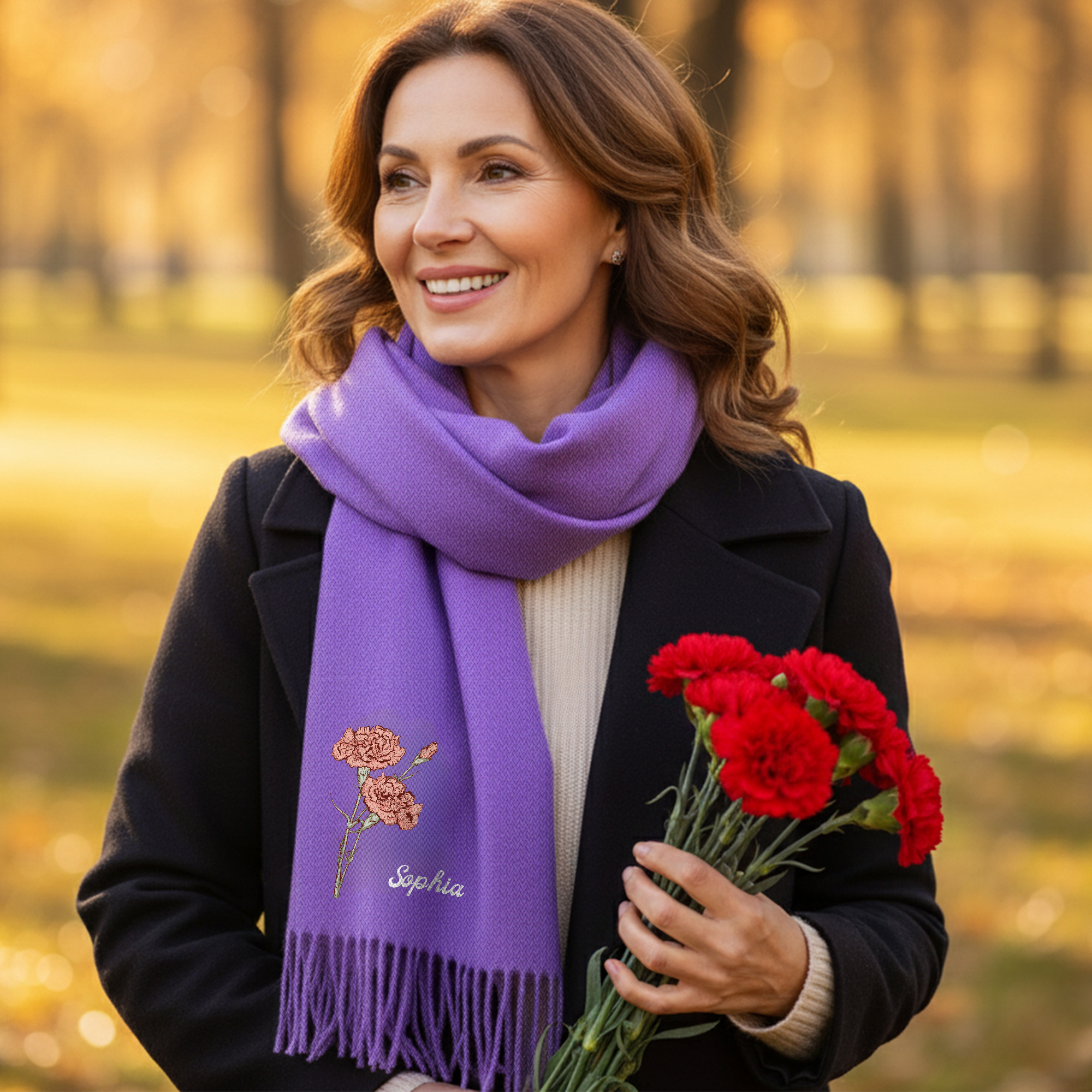Personalized Birth Flower Soft Warm Tassel Scarf with Name Winter ...