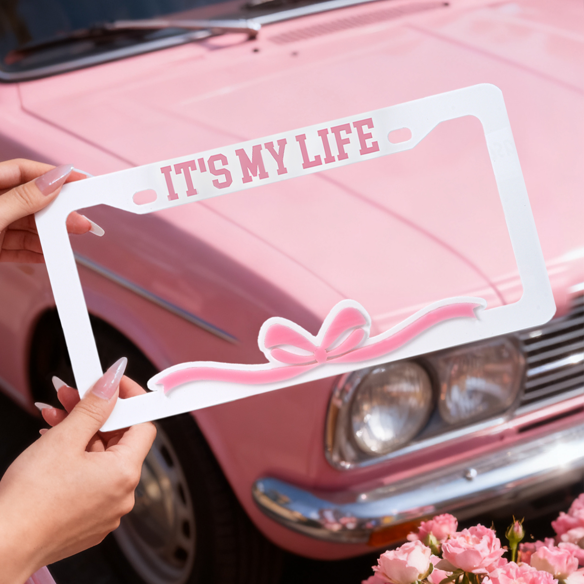 Personalized Pink Bow License Plate Frame with Text Christmas Birthday ...