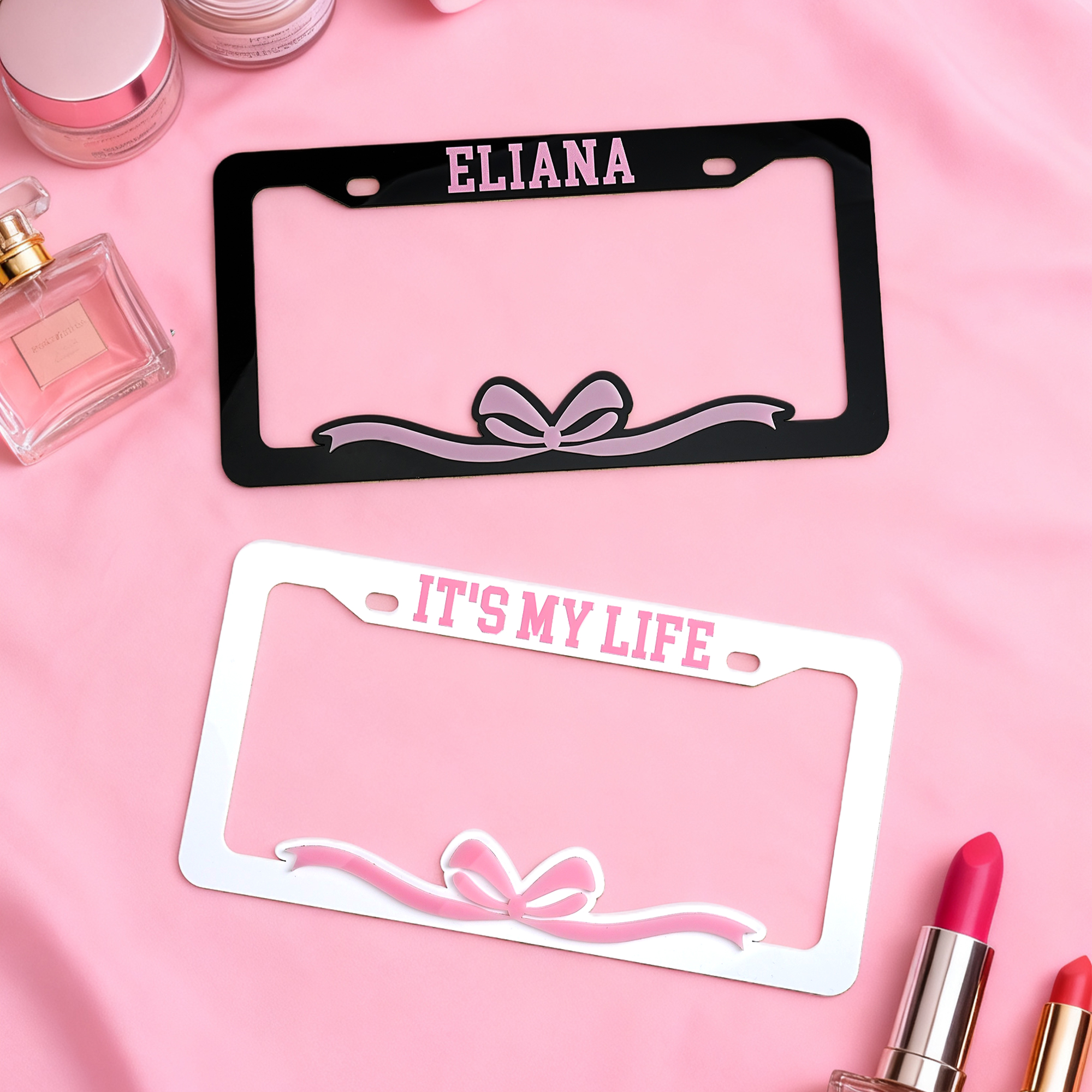 Personalized Pink Bow License Plate Frame with Text Christmas Birthday ...