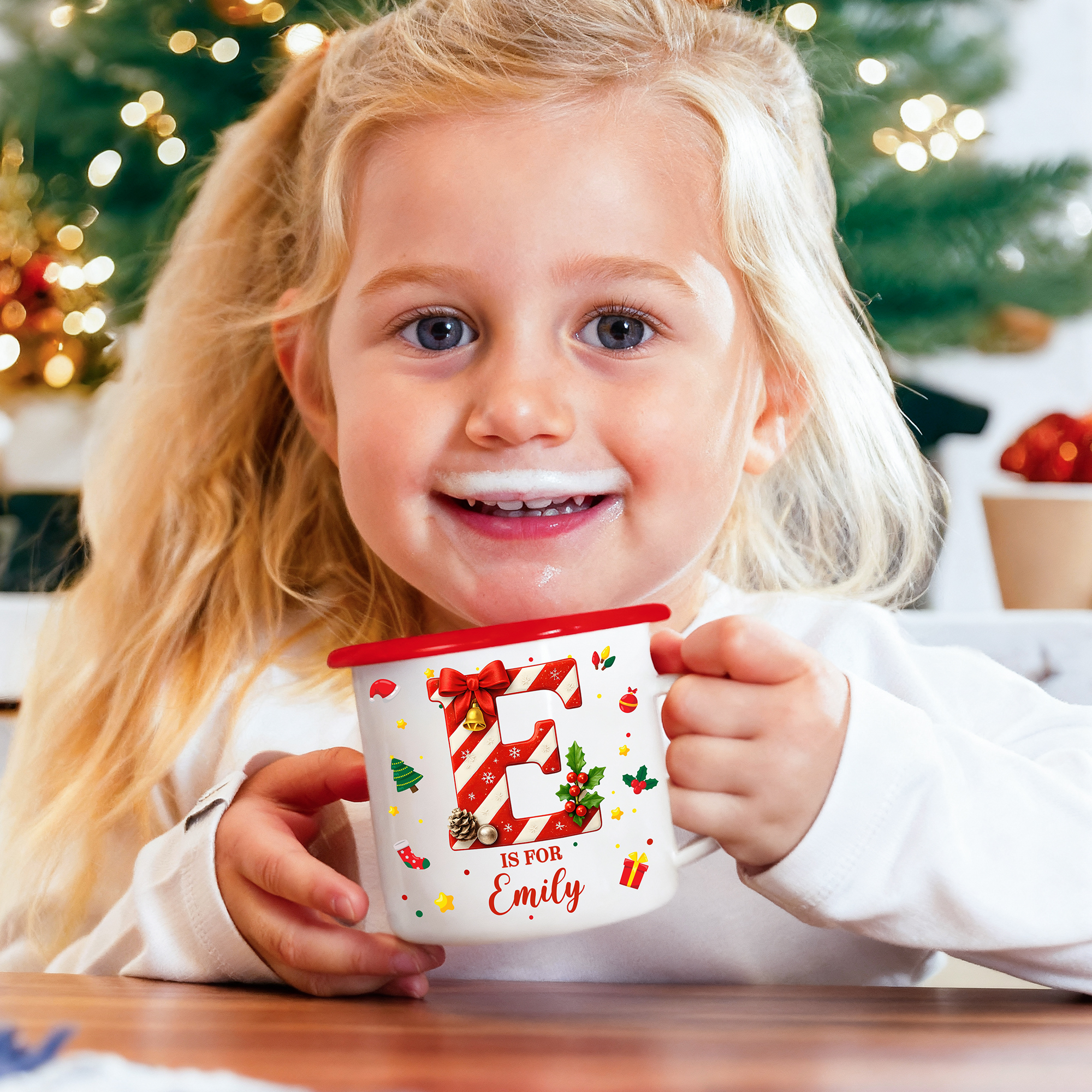 Personalized Candy Cane Initial Design 12 oz Enamel Mug with Name Daily ...