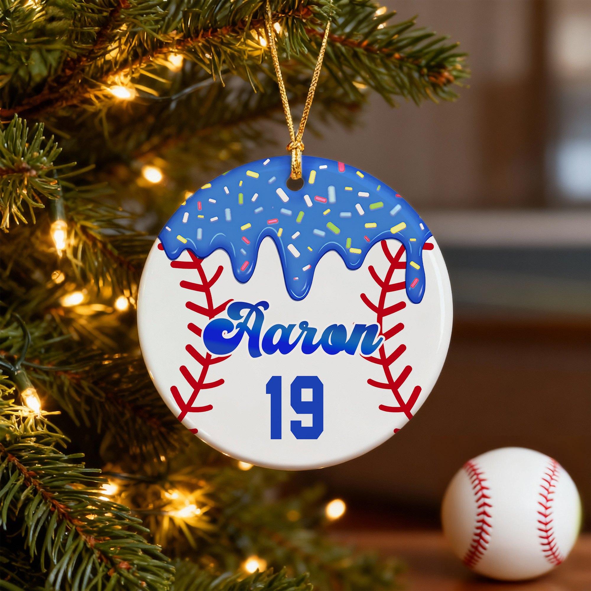 Personalized Ice Cream Drip Baseball Christmas Ornament with Name and ...