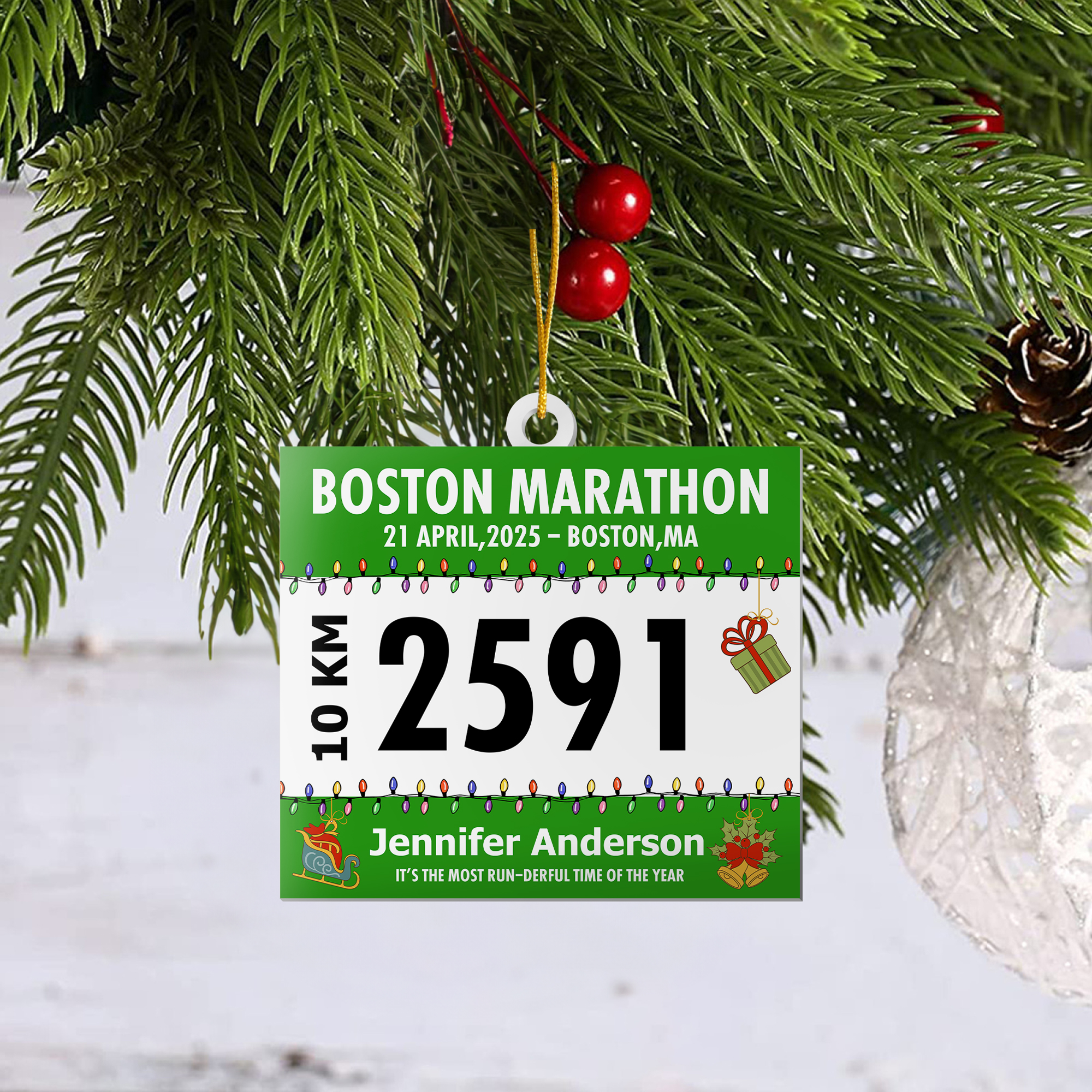 Personalised Race Bib Design Acrylic Hanging Ornament with Name and ...