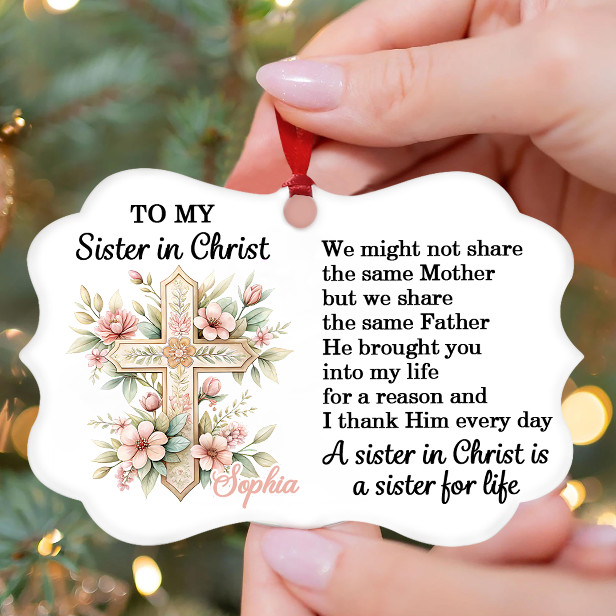 Personalized Cross Floral Irregular Ceramic Ornament with Name Devout ...