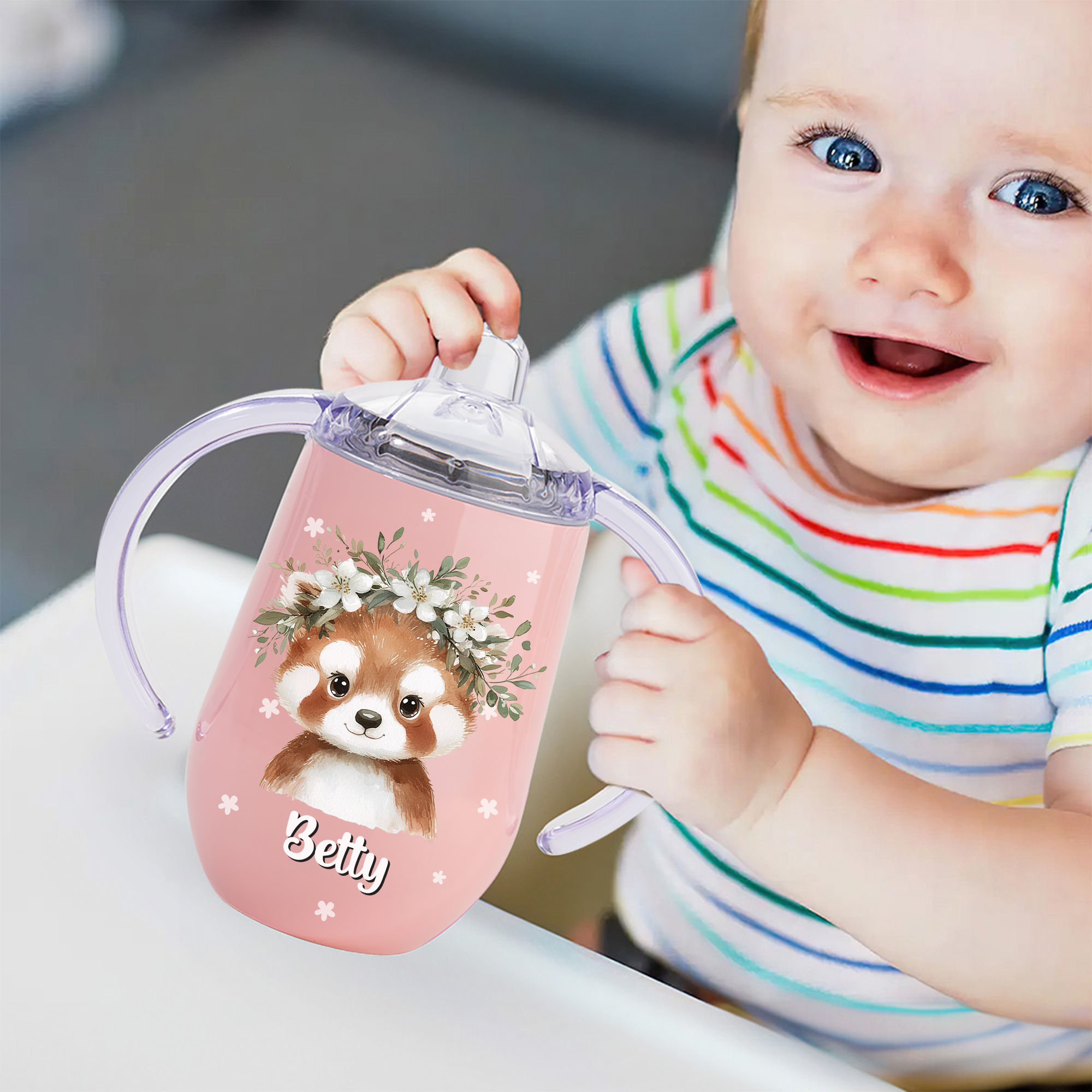 Personalized Cute Wreath Animal Pattern 10 oz Thermal Insulated Sippy ...