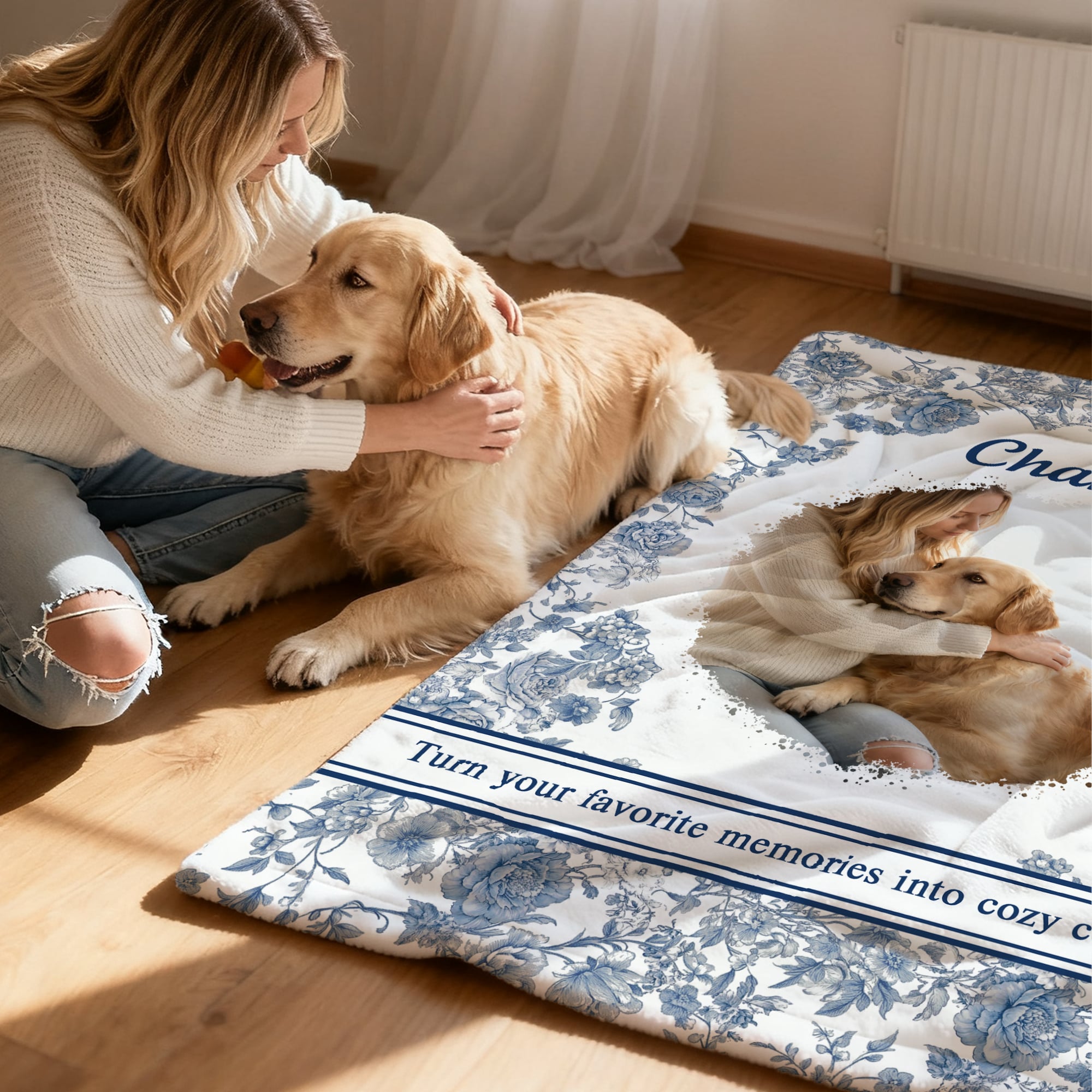 Coperta personalizzata con foto dell'animale domestico Toile De Jouy ...