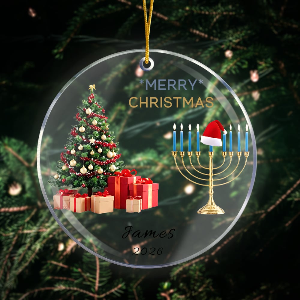 Personalised Christmas Tree Hanukkah Menorah Christmas Ornament with ...