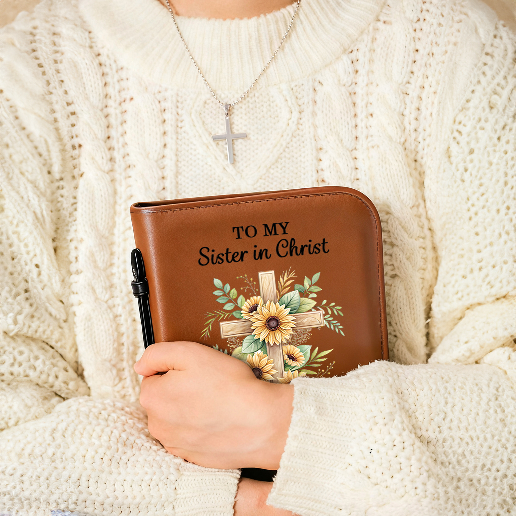 Personalised Cross Floral Bible Verses PU Leather Book Cover with Name ...
