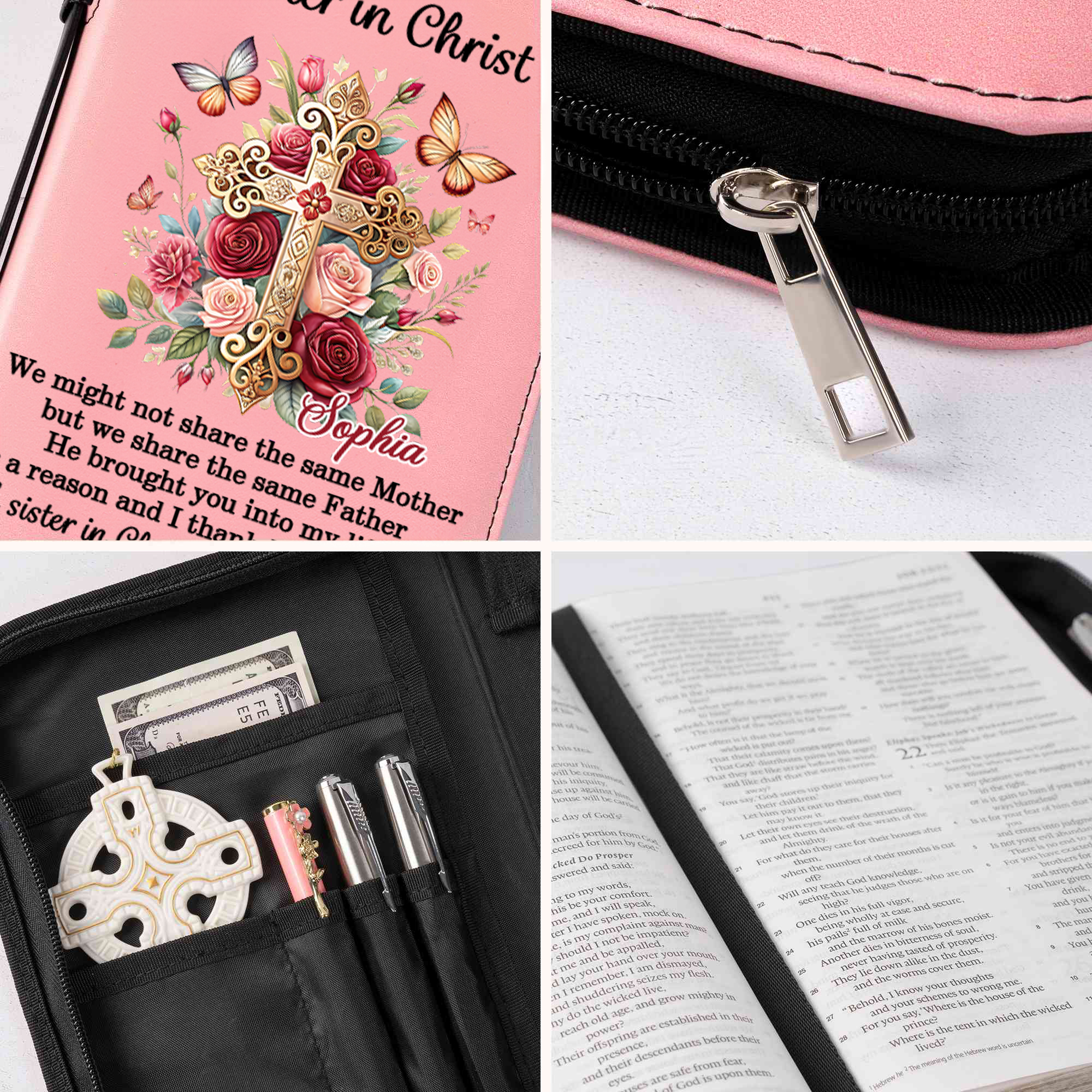 Personalized Cross Floral Bible Verses PU Leather Book Cover with Name ...