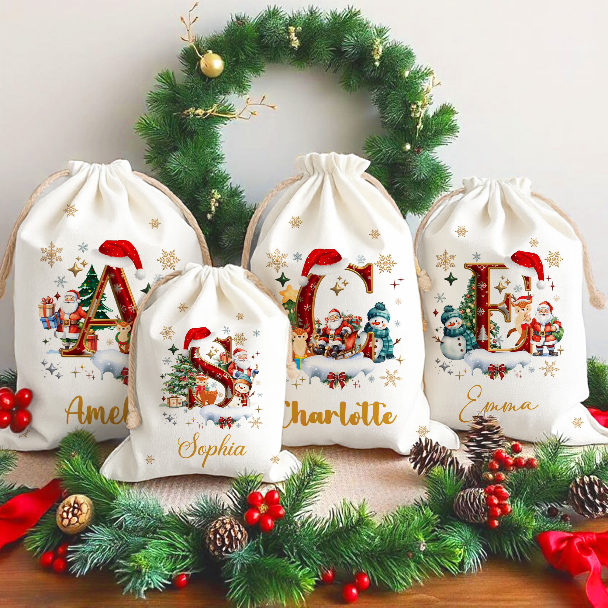 Personalised Santa Claus Snowman Christmas Hat Initial Canvas ...
