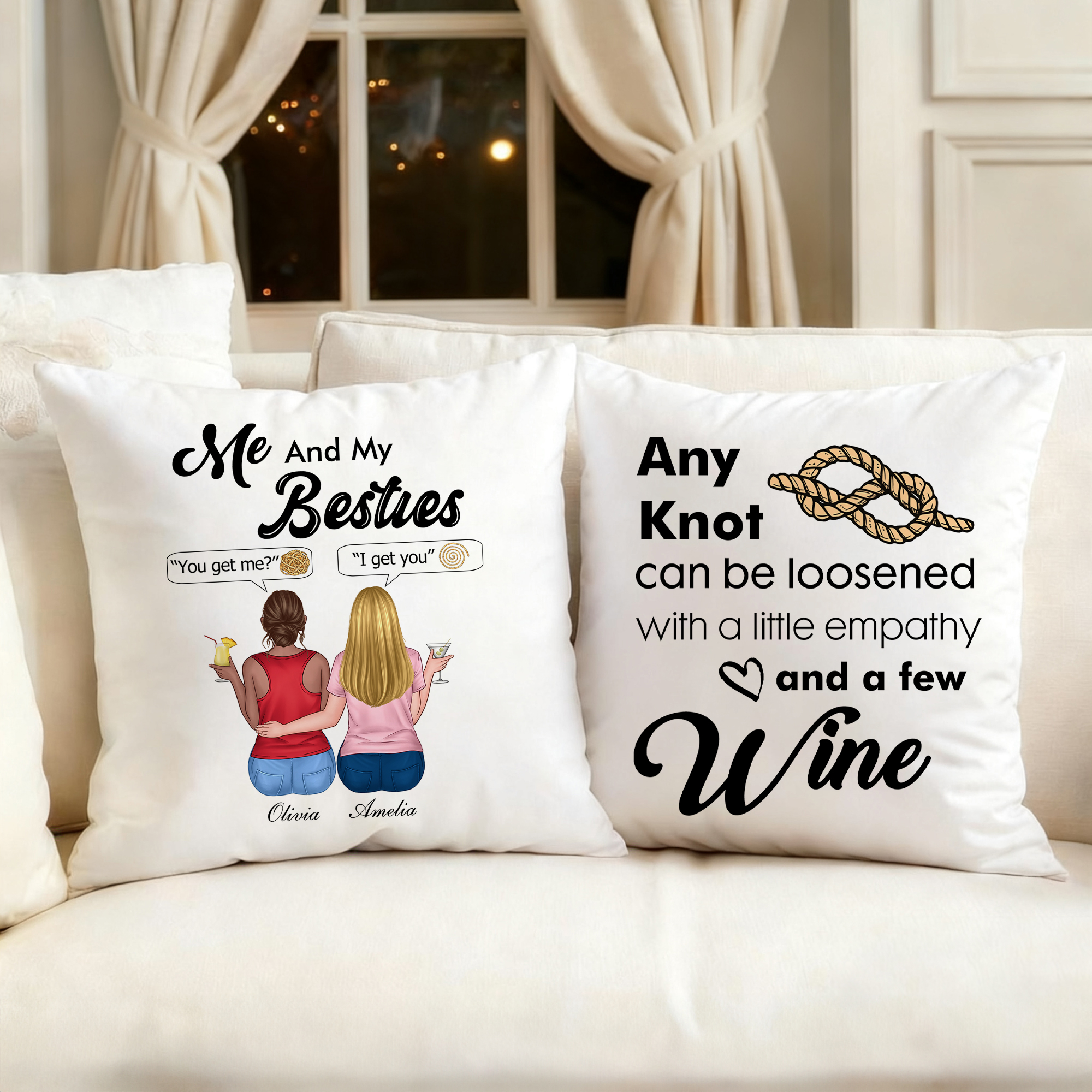Personalized Cute Cartoon Character Me & My Besties Soft Throw Pillow ...