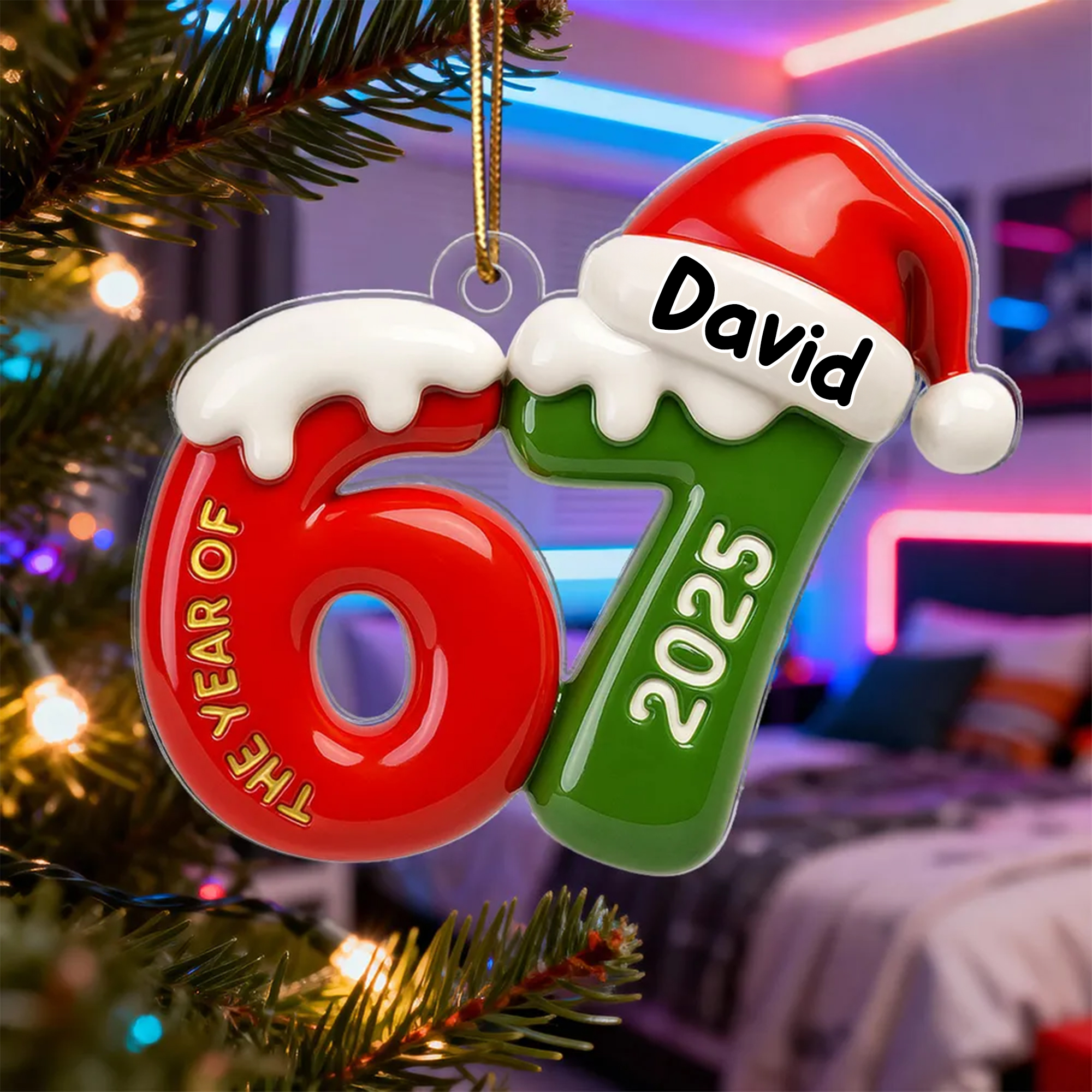 Personalized Six Seven Santa Hat Acrylic Christmas Ornament with Name ...