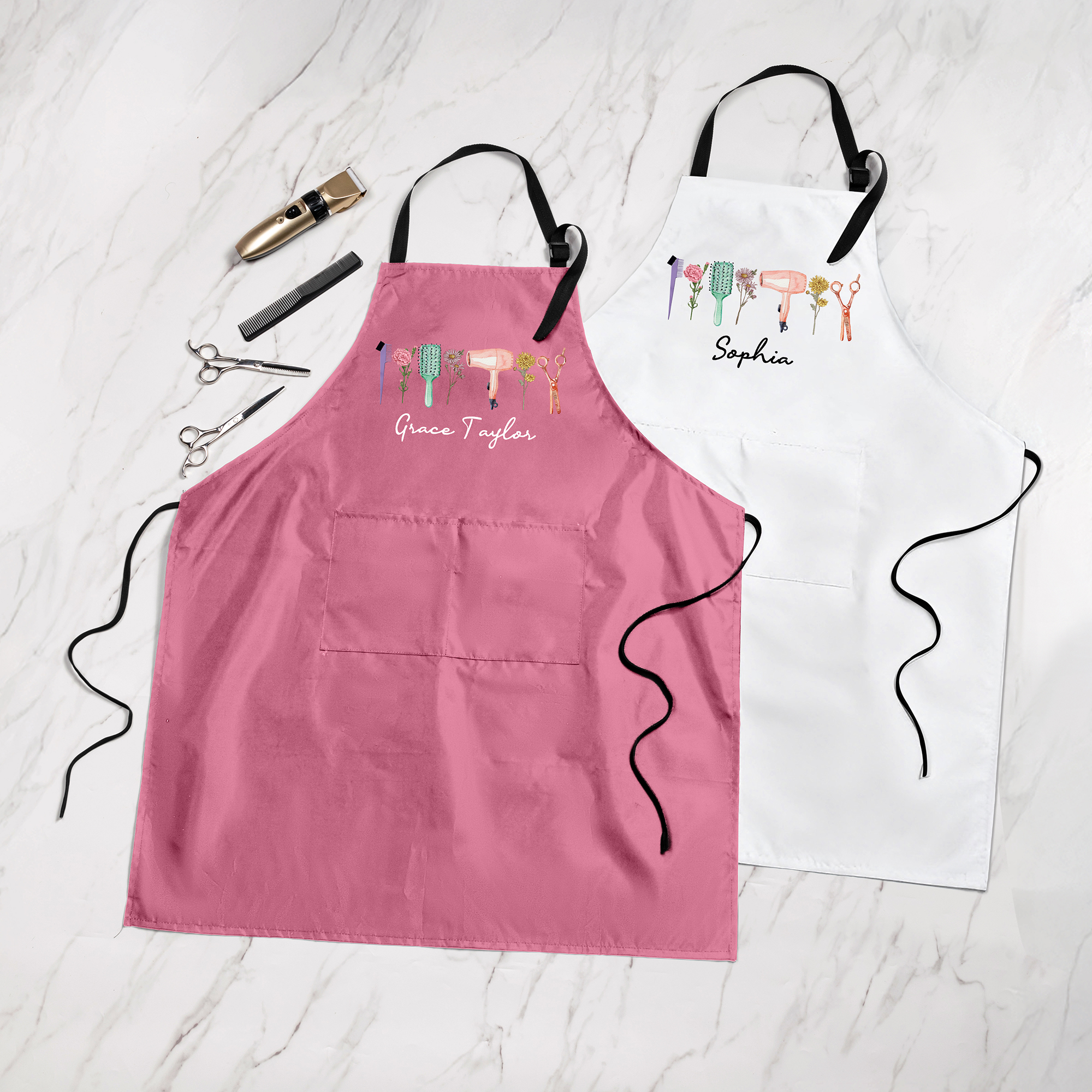 Personalised Hair Styling Tools Flower Adjustable Apron with Name and ...