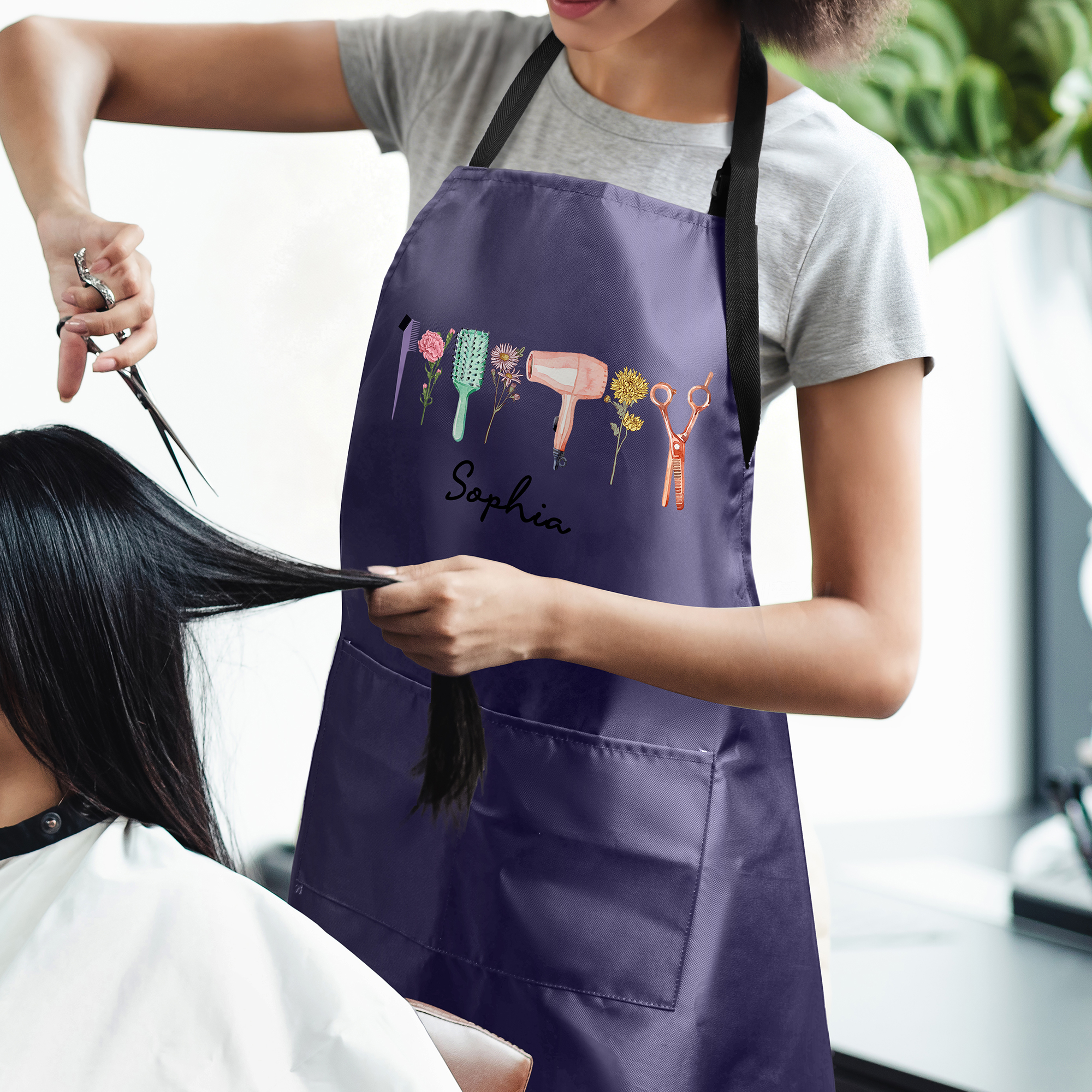 Personalised Hair Styling Tools Flower Adjustable Apron with Name and ...