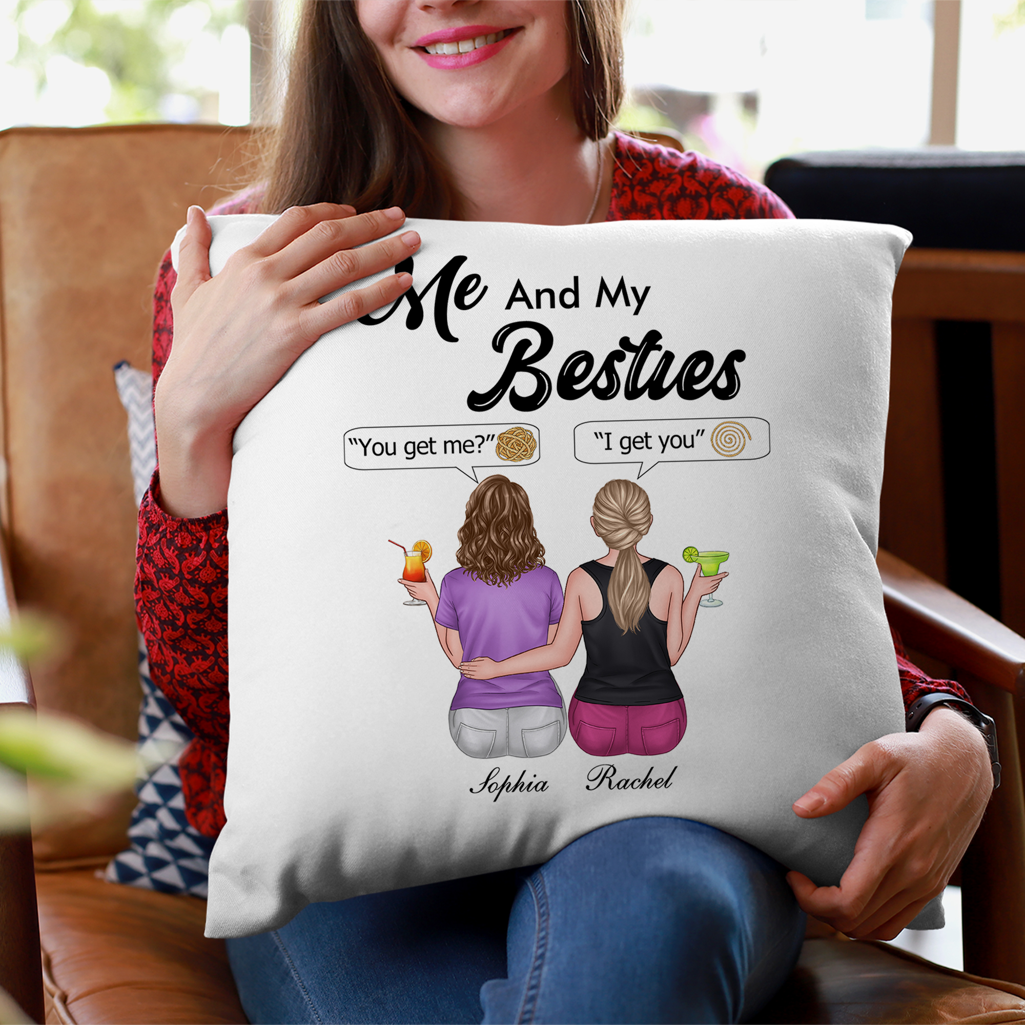 Personalized Cute Cartoon Character Me & My Besties Soft Throw Pillow ...