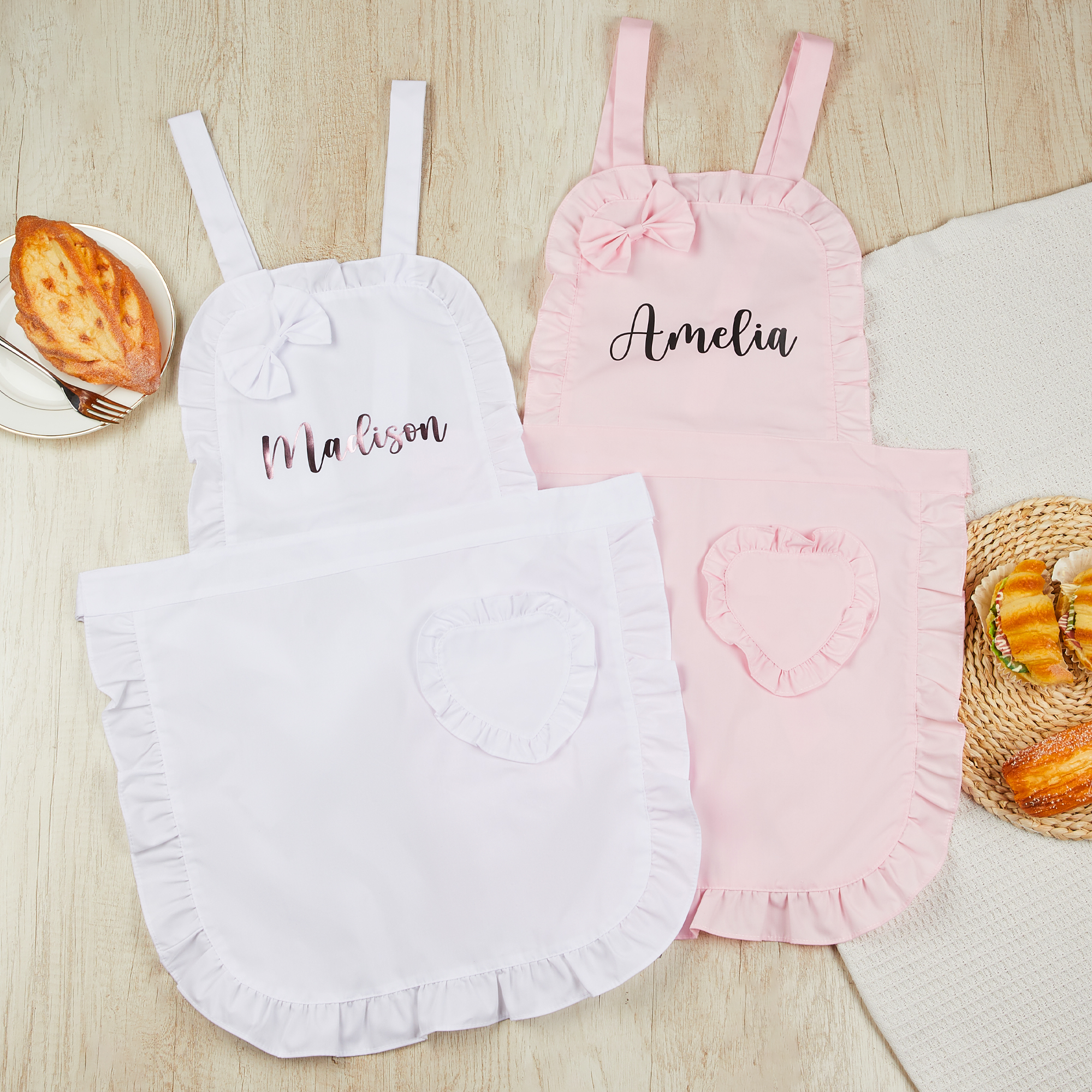Personalized Cute Bow Ruffle Apron with Name Heart Pocket and ...