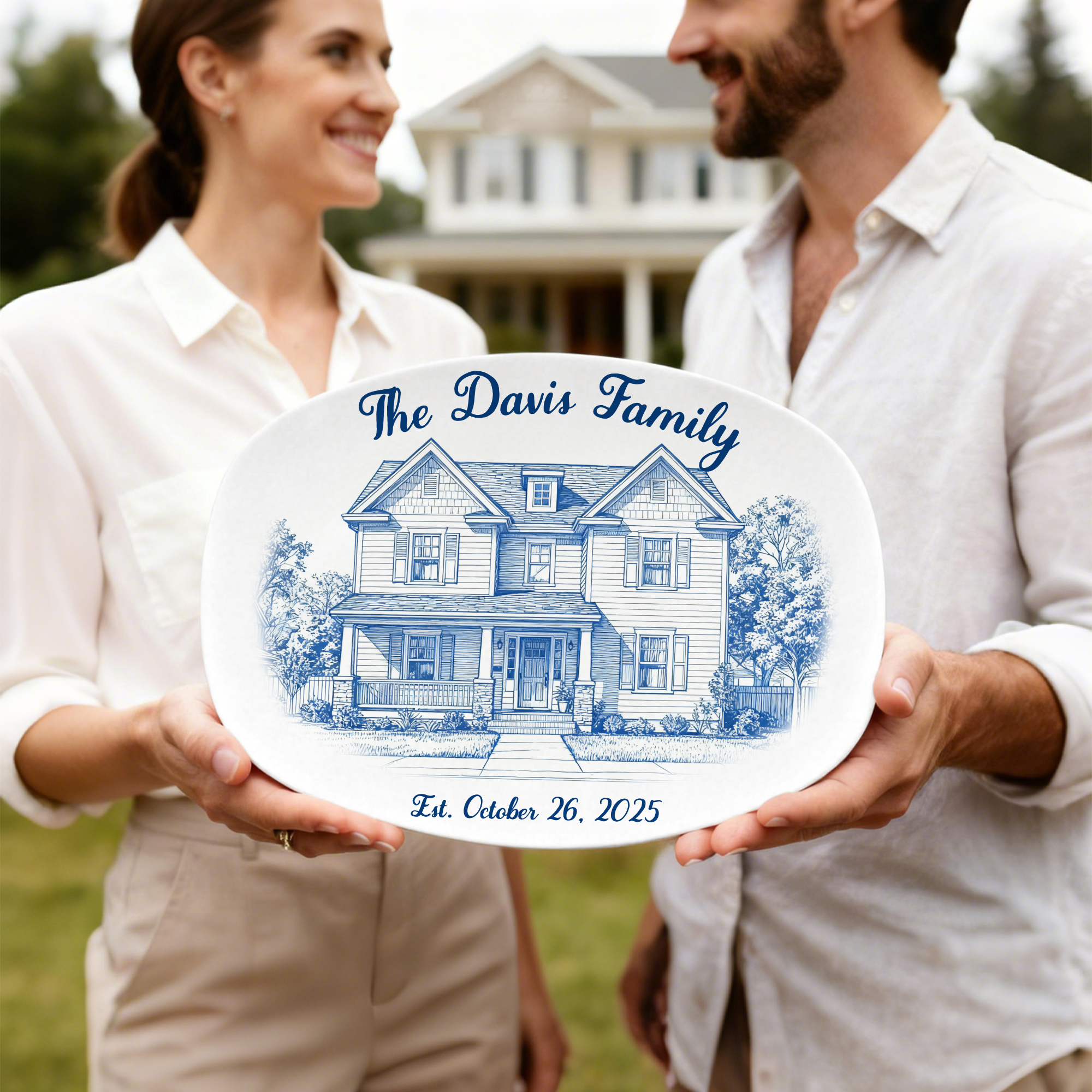 Personalized Pen Drawing Style House Photo Decorative Plate with Stand ...