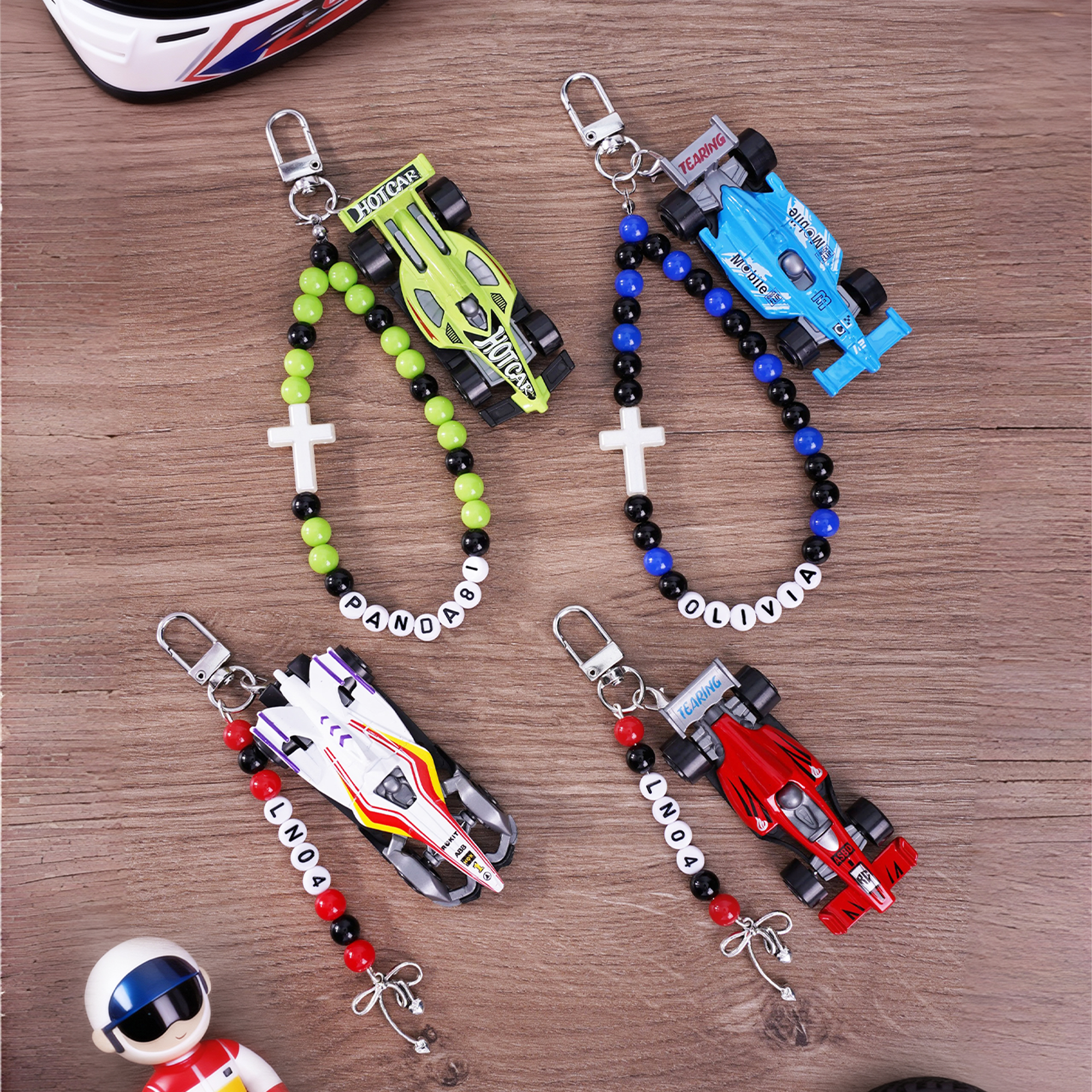 Personalised Grand Prix Car Portable Keychain Bag Charm with Text and ...