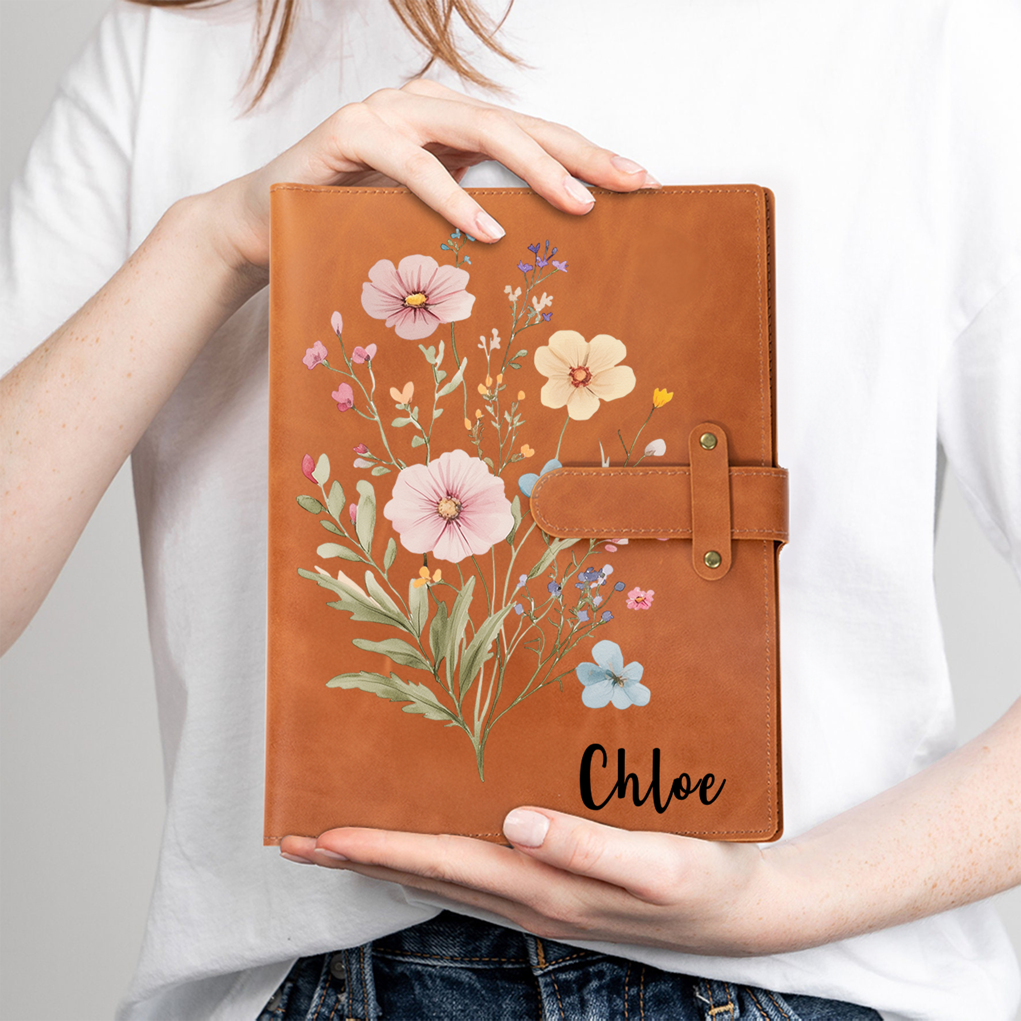 Personalised Wildflower PU Leather Notebook Cover Pencil Sketchbook ...