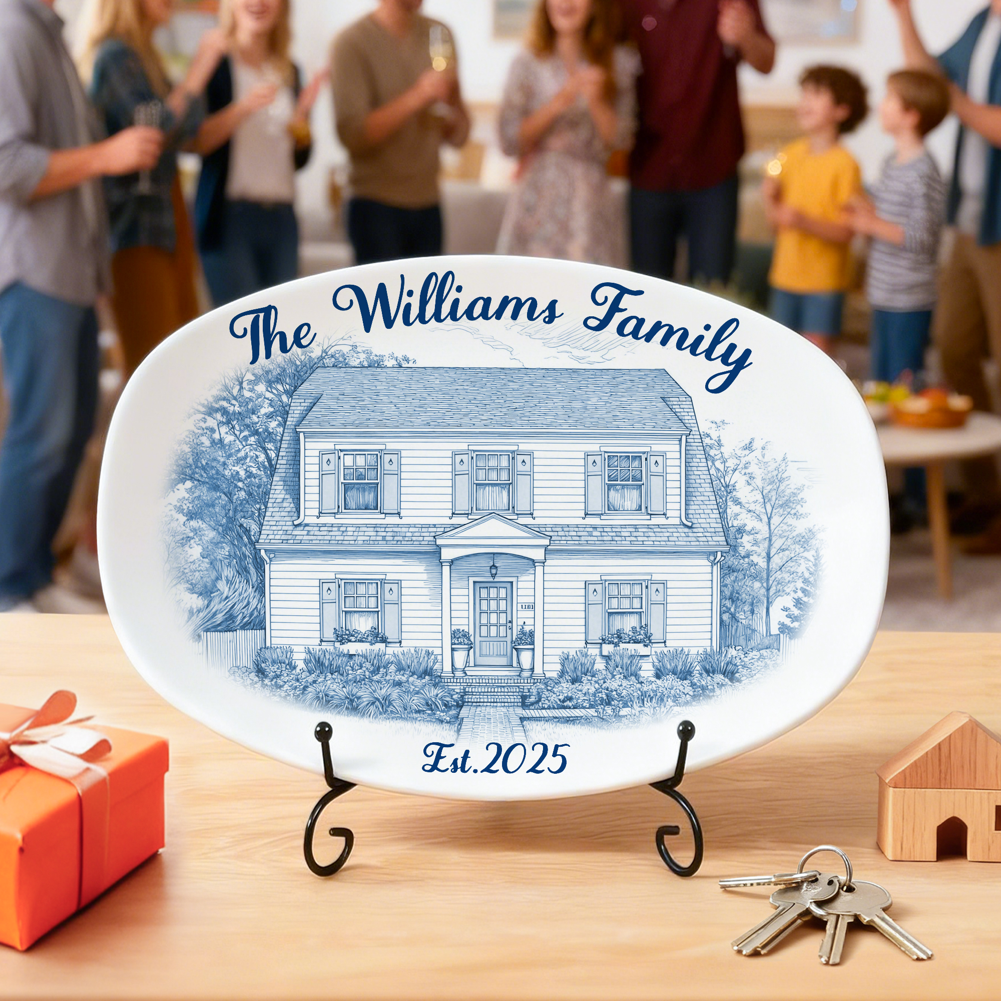 Personalised Pen Drawing Style House Photo Decorative Plate with Stand ...