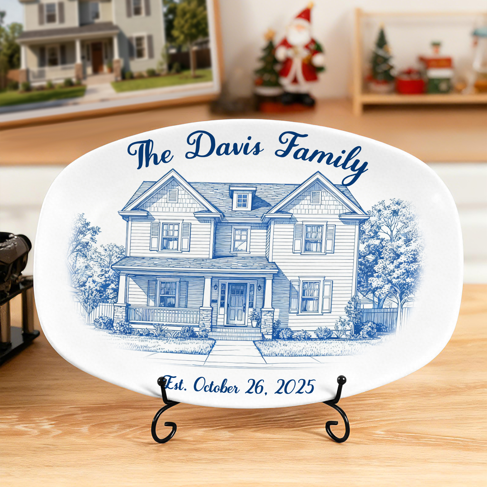 Personalized Pen Drawing Style House Photo Decorative Plate with Stand ...