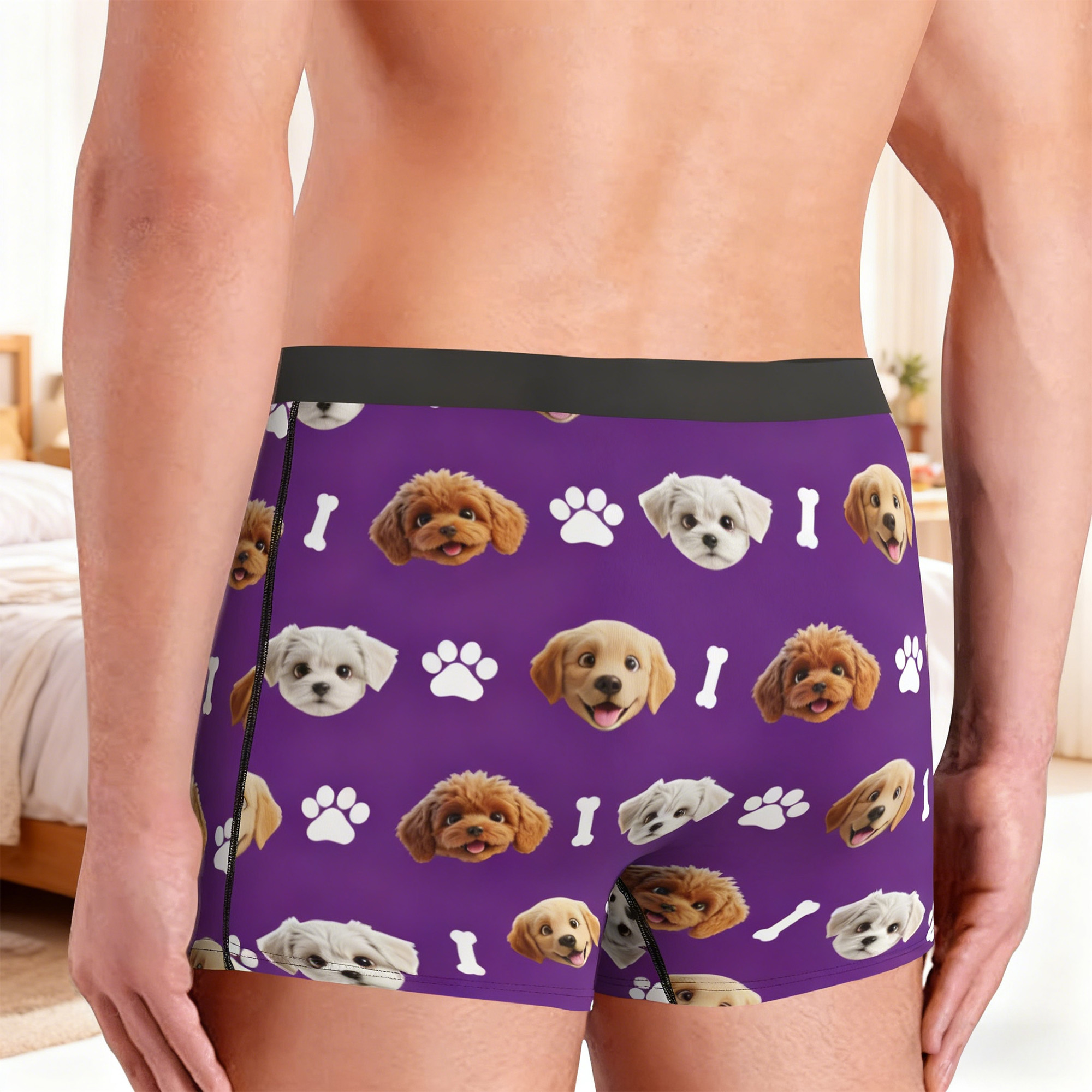 Personalized Paw Bone 3D Cartoon Pet Face Photo Men's Underwear Boxer ...