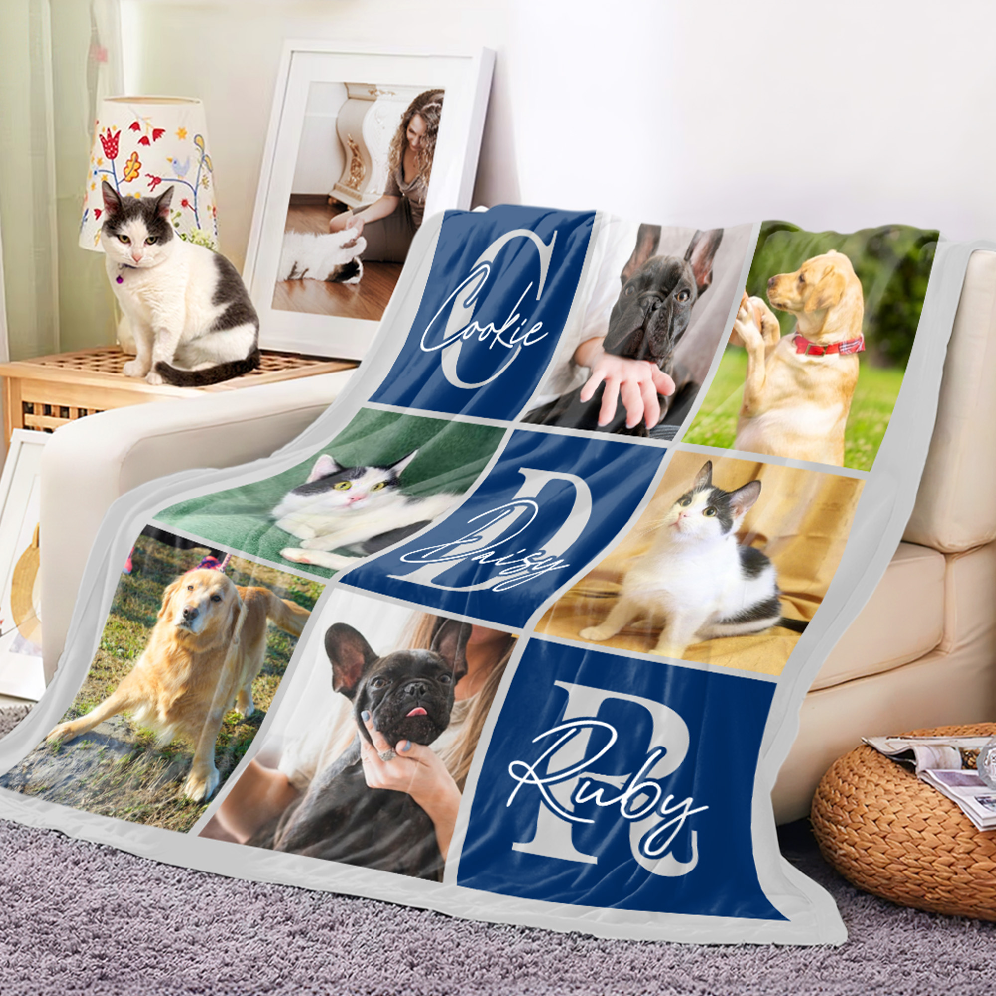 Personalisierte weiche Decke im Fotocollage-Design mit 1–4 Namen ...