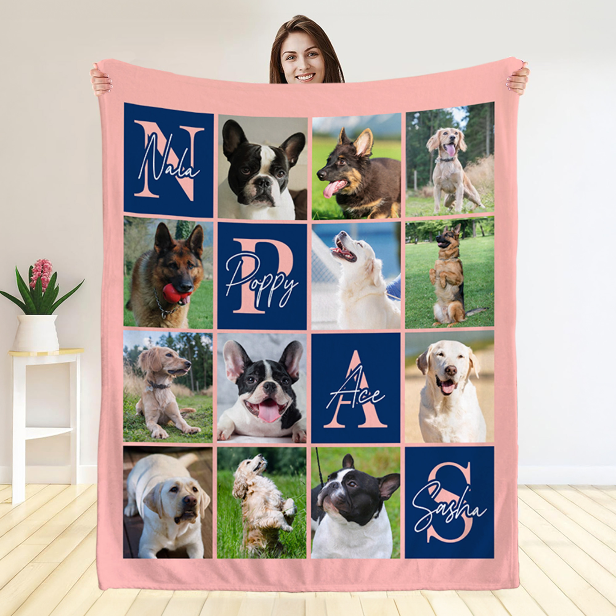 Personalisierte weiche Decke im Fotocollage-Design mit 1–4 Namen ...