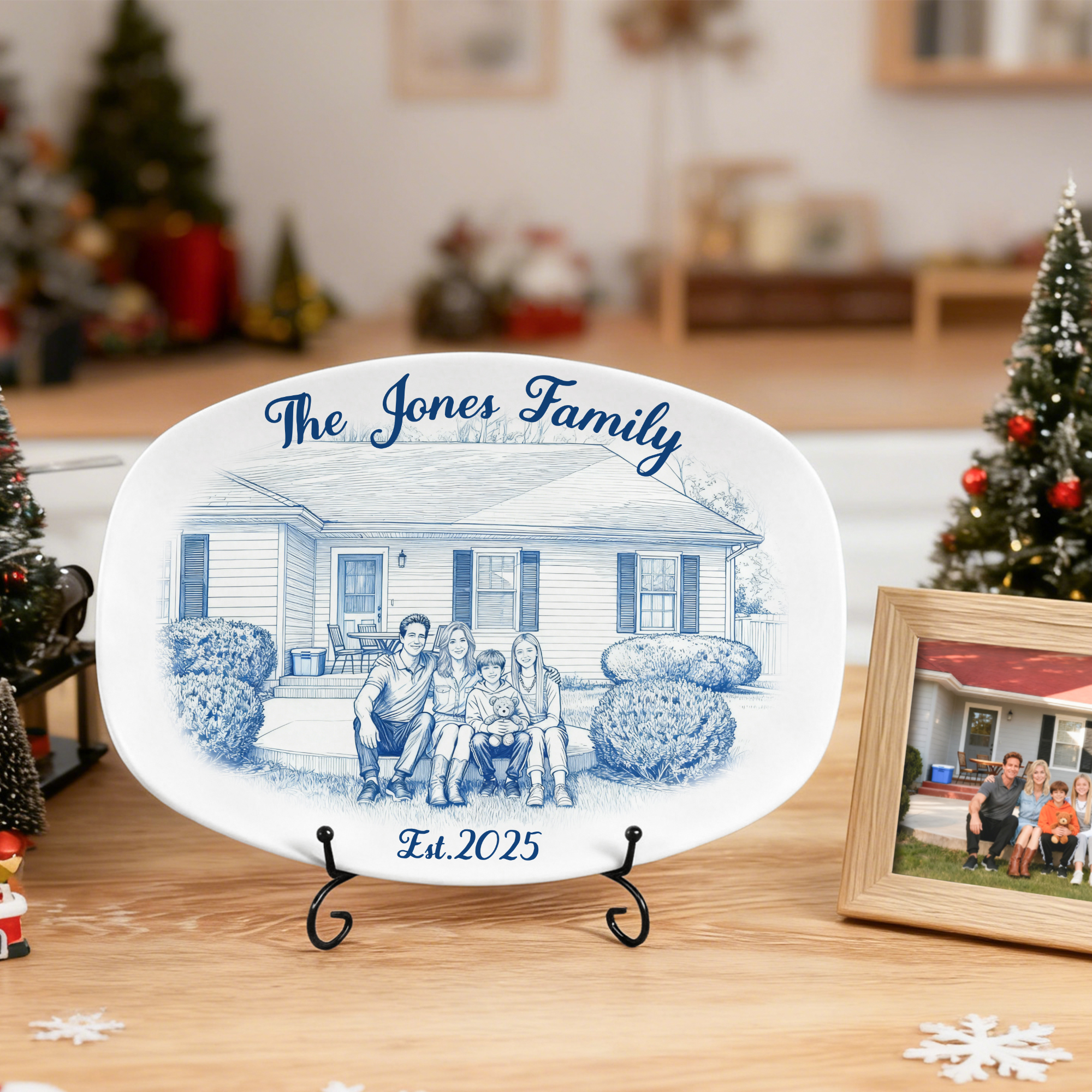 Personalised Pen Drawing Style House Photo Decorative Plate with Stand ...