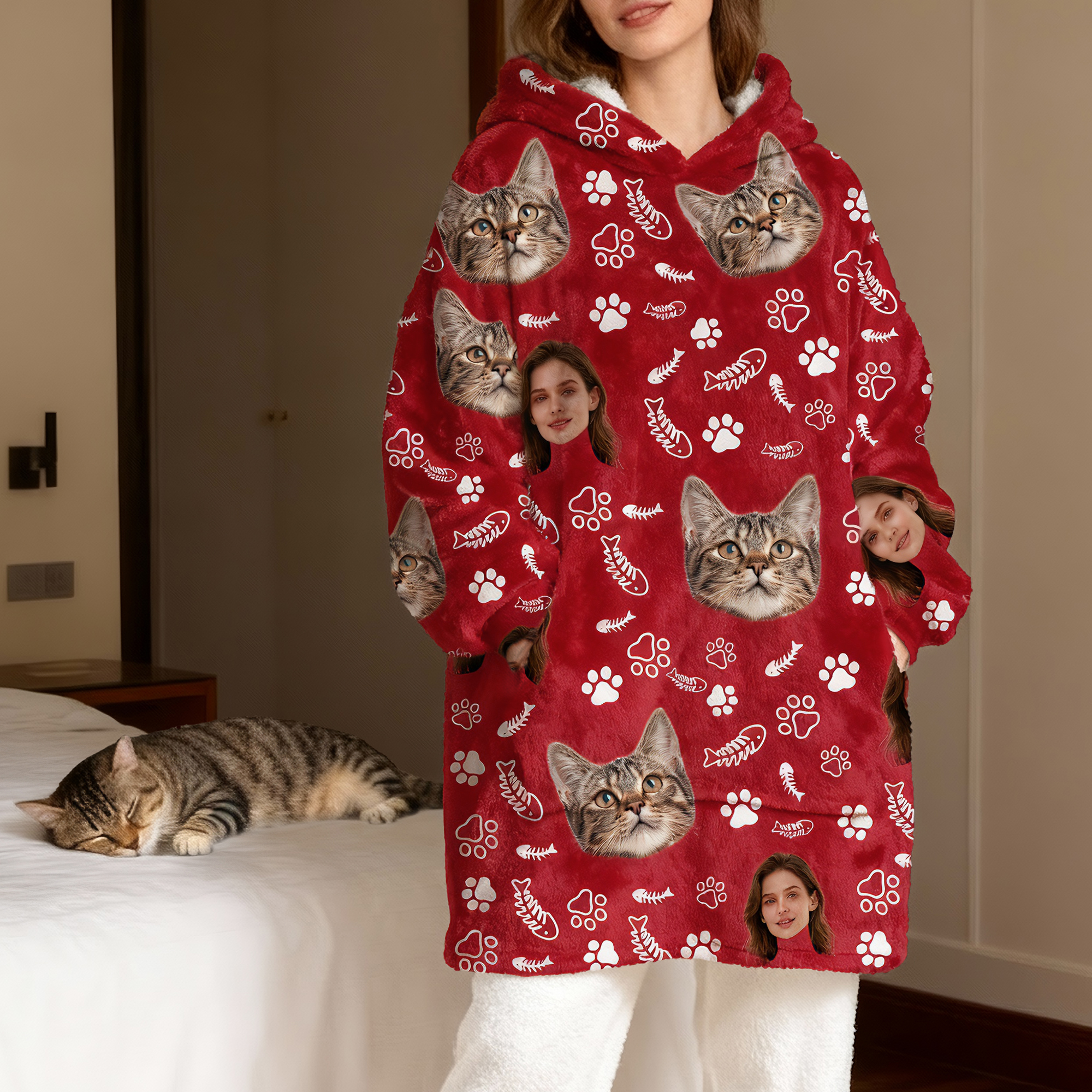 Personalised Funny Face Photo Multicolor Flannel Hoodie Daily Wear ...