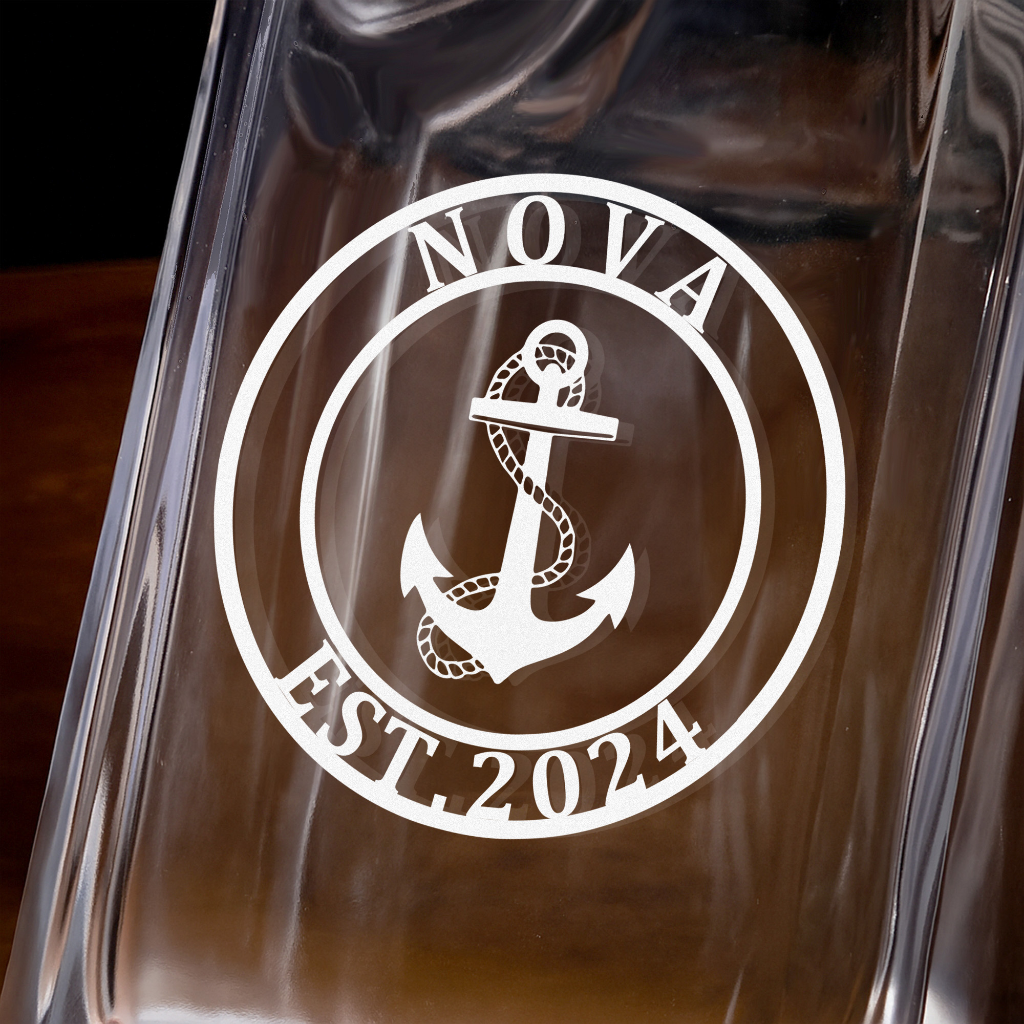 Personalised Boat Anchor Whiskey Decanter 2 Glasses Wooden Box Set with ...