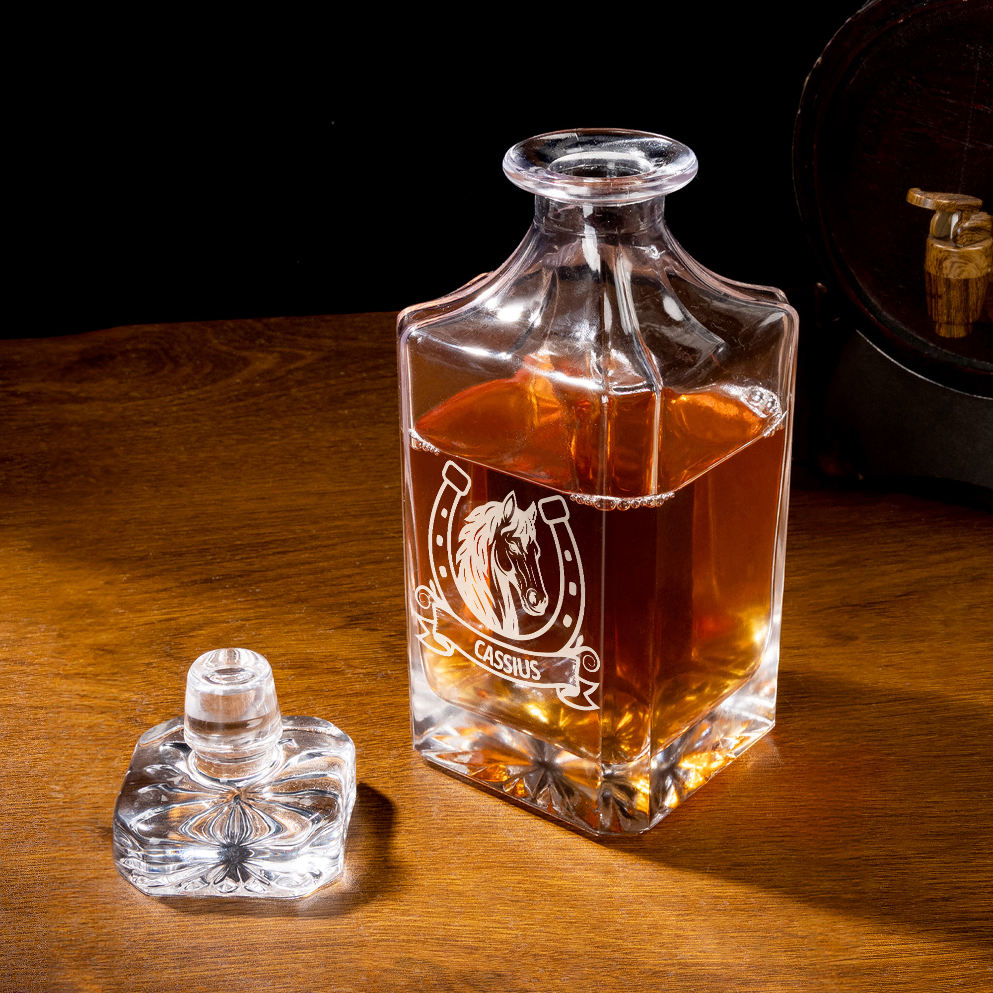 Personalised Engraved Horseshoes Horse Name Whiskey Decanter Glasses ...