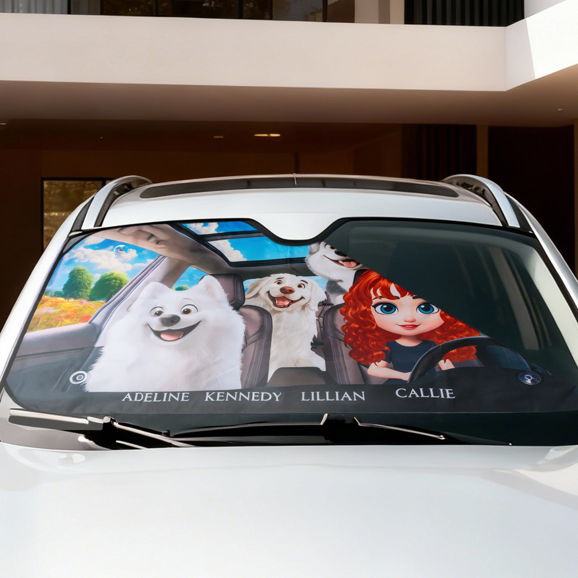 Personalized 1-4 3D Dog Cartoon Character Funny Car Windshield Sun ...