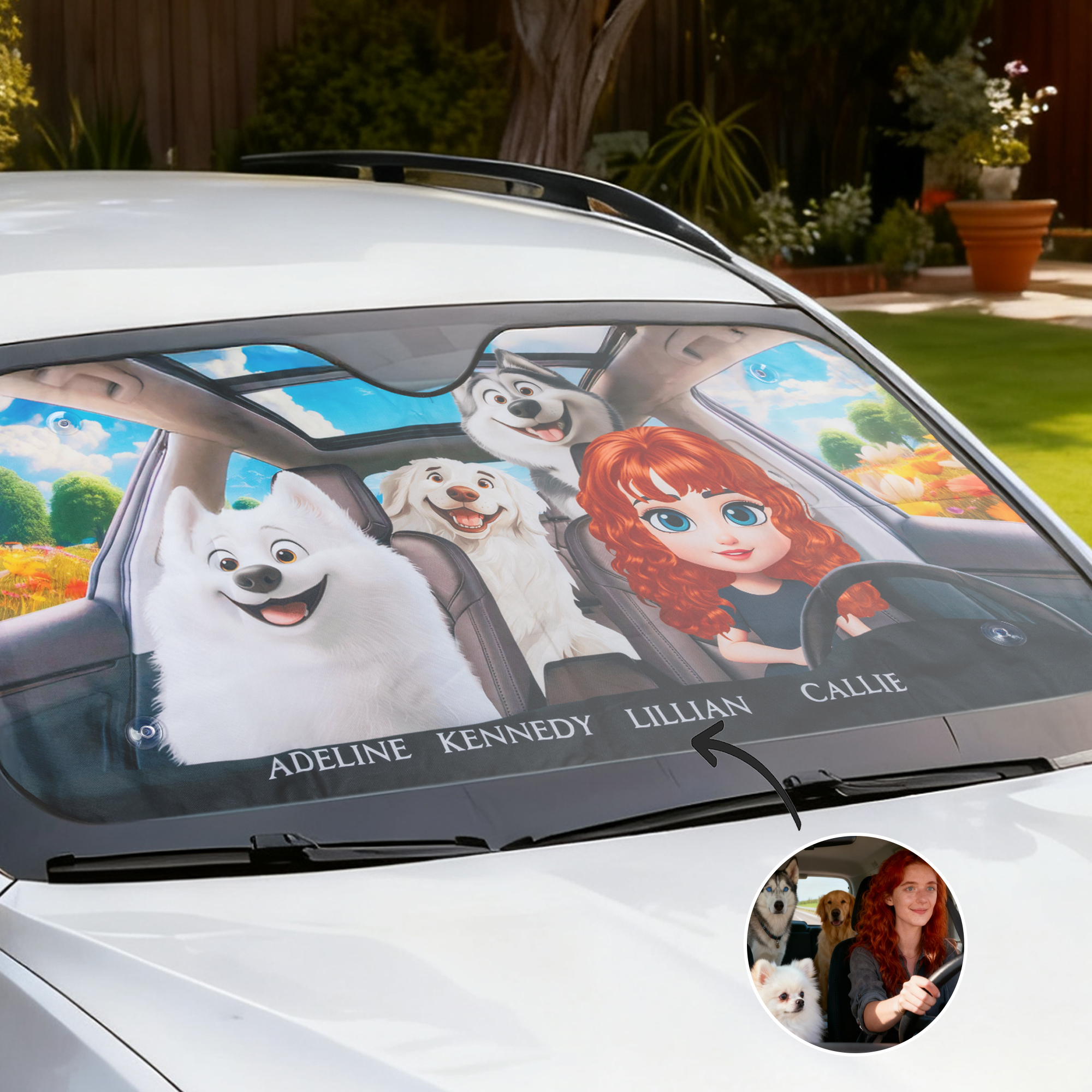 Personalized 1-4 3D Dog Cartoon Character Funny Car Windshield Sun ...