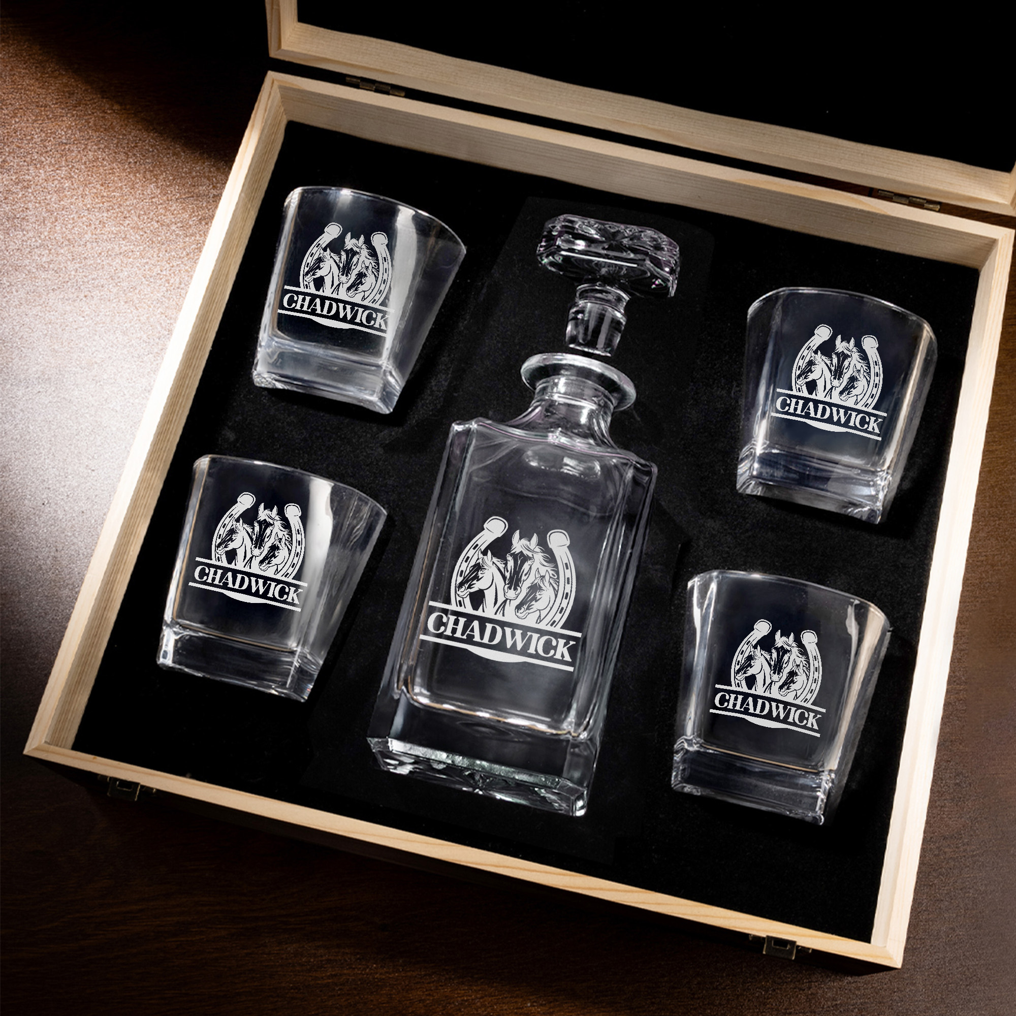 Personalized Engraved Horseshoes Horse Name Whiskey Decanter Glasses ...