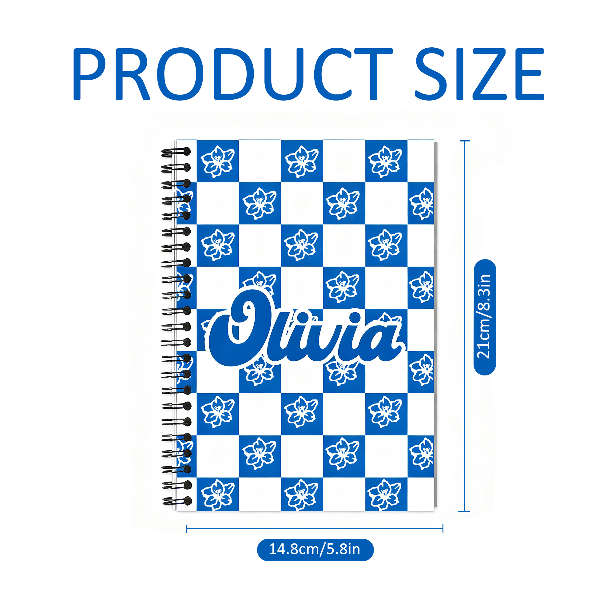 Personalized Birth Flower Checkerboard Pattern A5 Spiral Journal ...