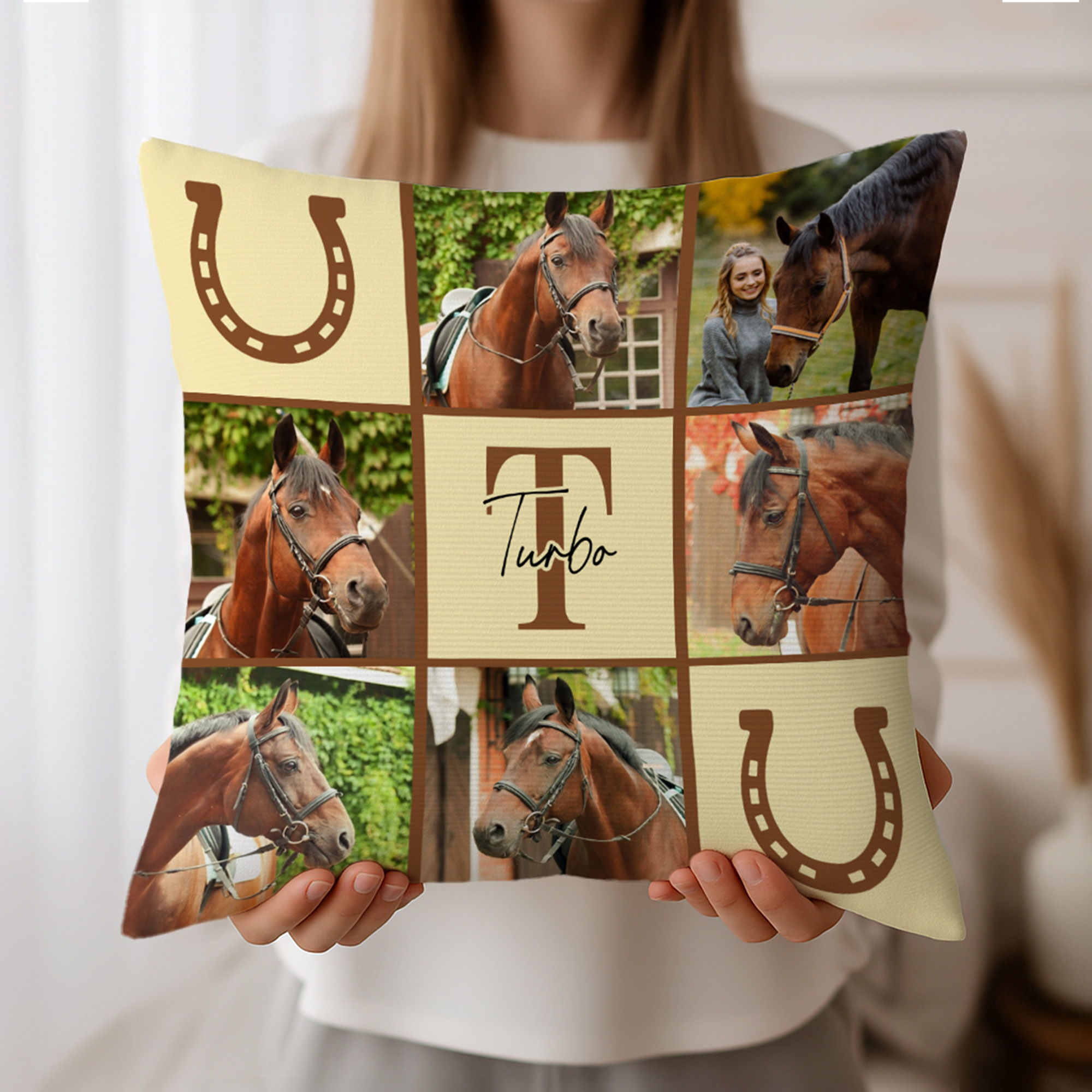 Personalized Nine-Square Grid Photo Collages Horseshoe Soft Throw ...