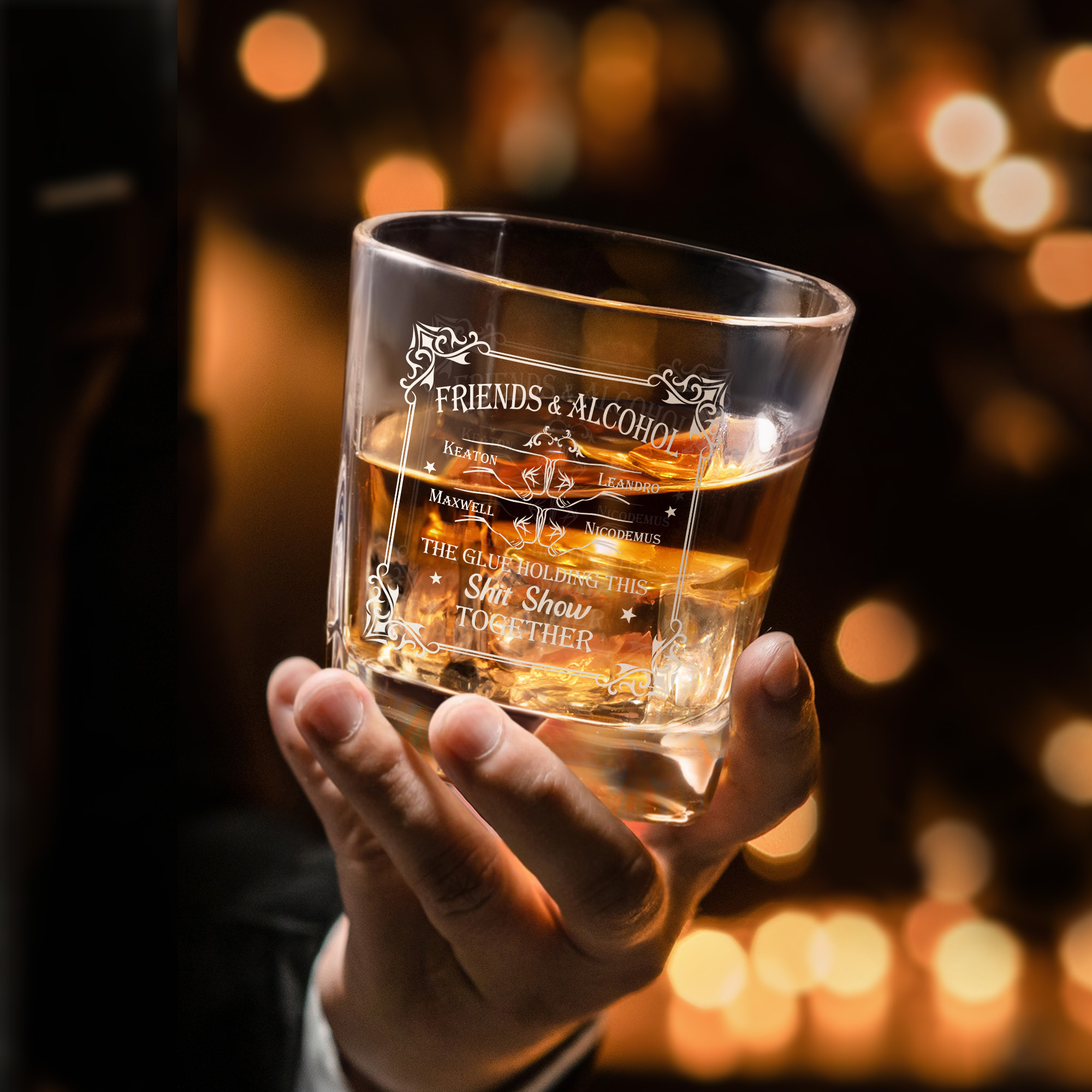Personalised Fist Bump Whiskey Decanter and 2 Glasses with Name Bar ...