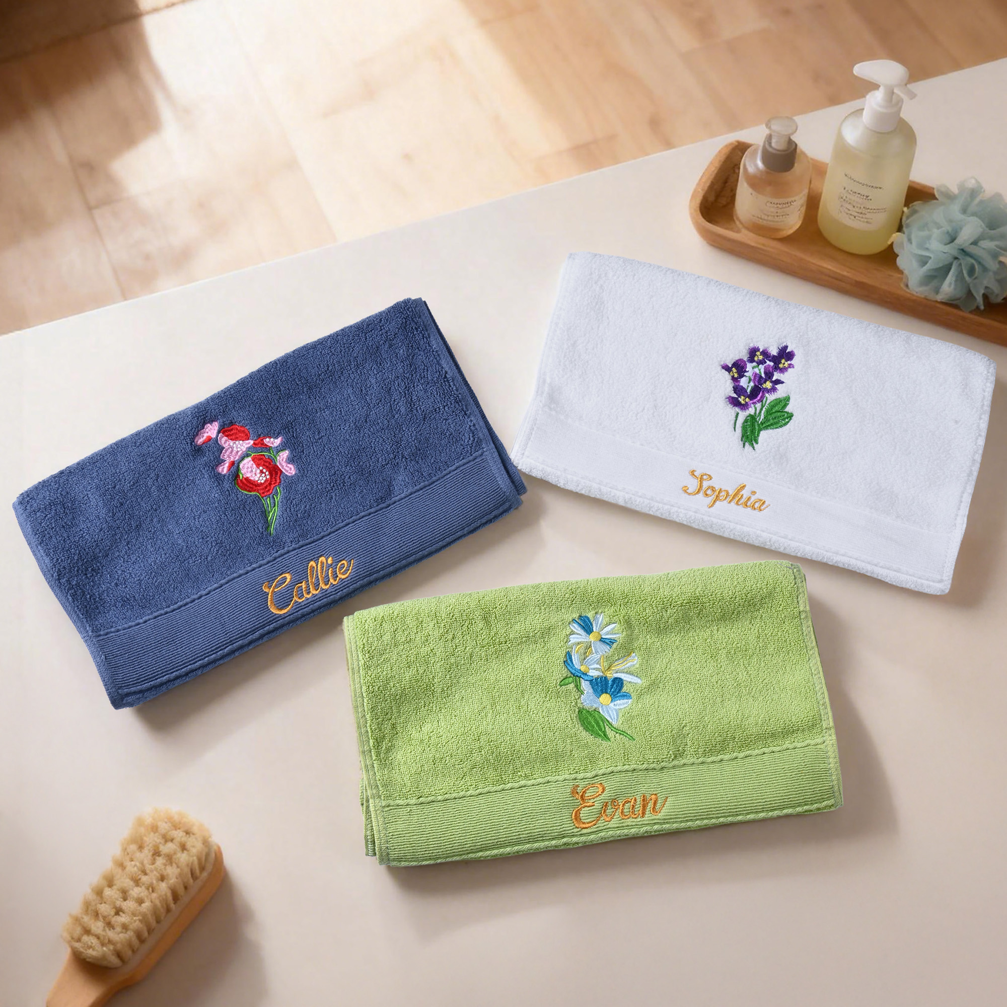 Personalised Embroidered Birth Flower Soft 100% Cotton Face Towel Bath ...