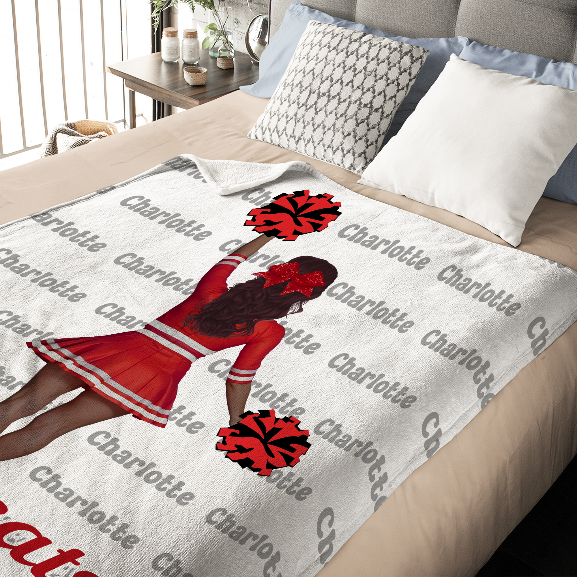 Personalized Cheerleading Cartoon Character Multicolor Soft Throw ...