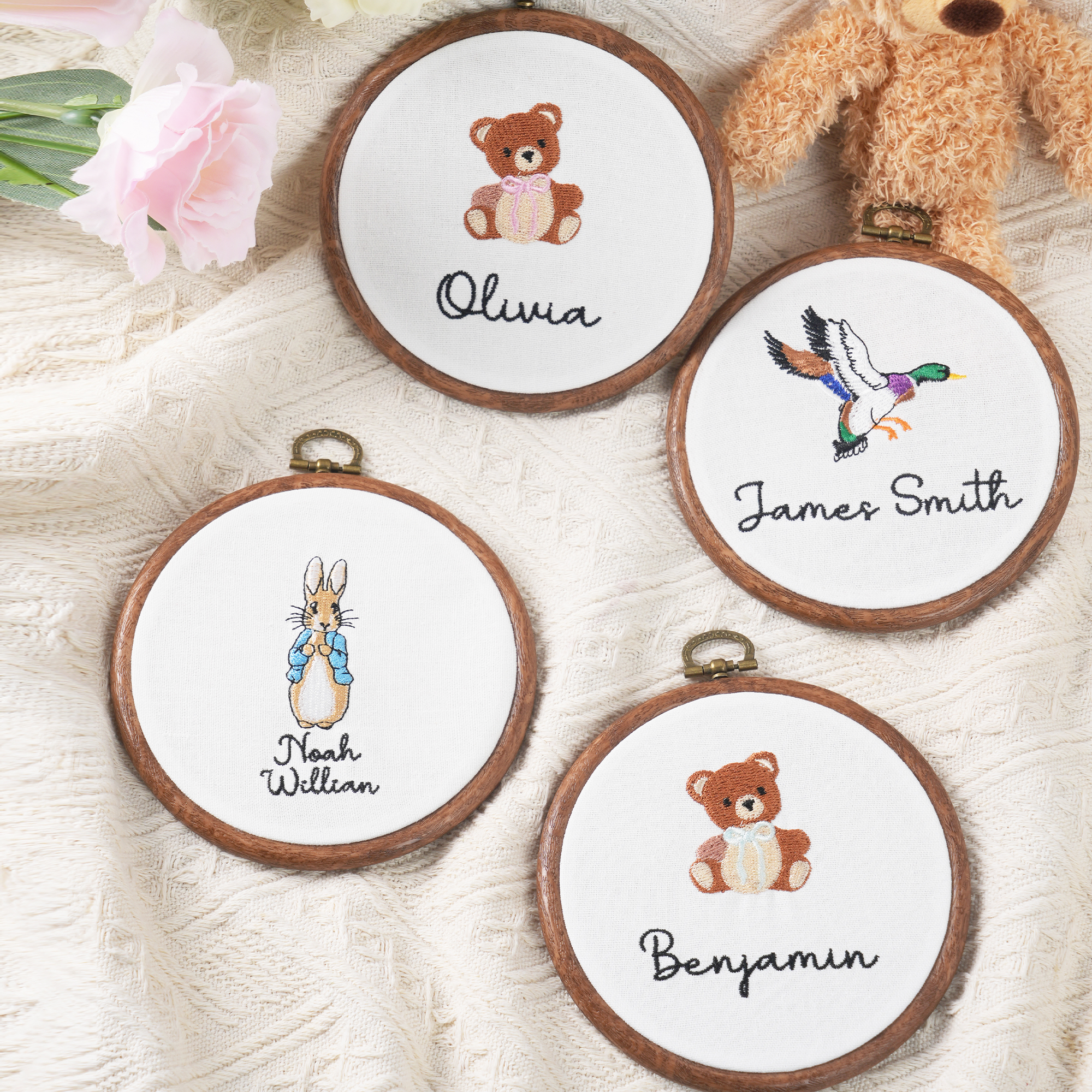 Personalised Goose Bear Bunny Embroidered Name Ornament Nursery Decor ...
