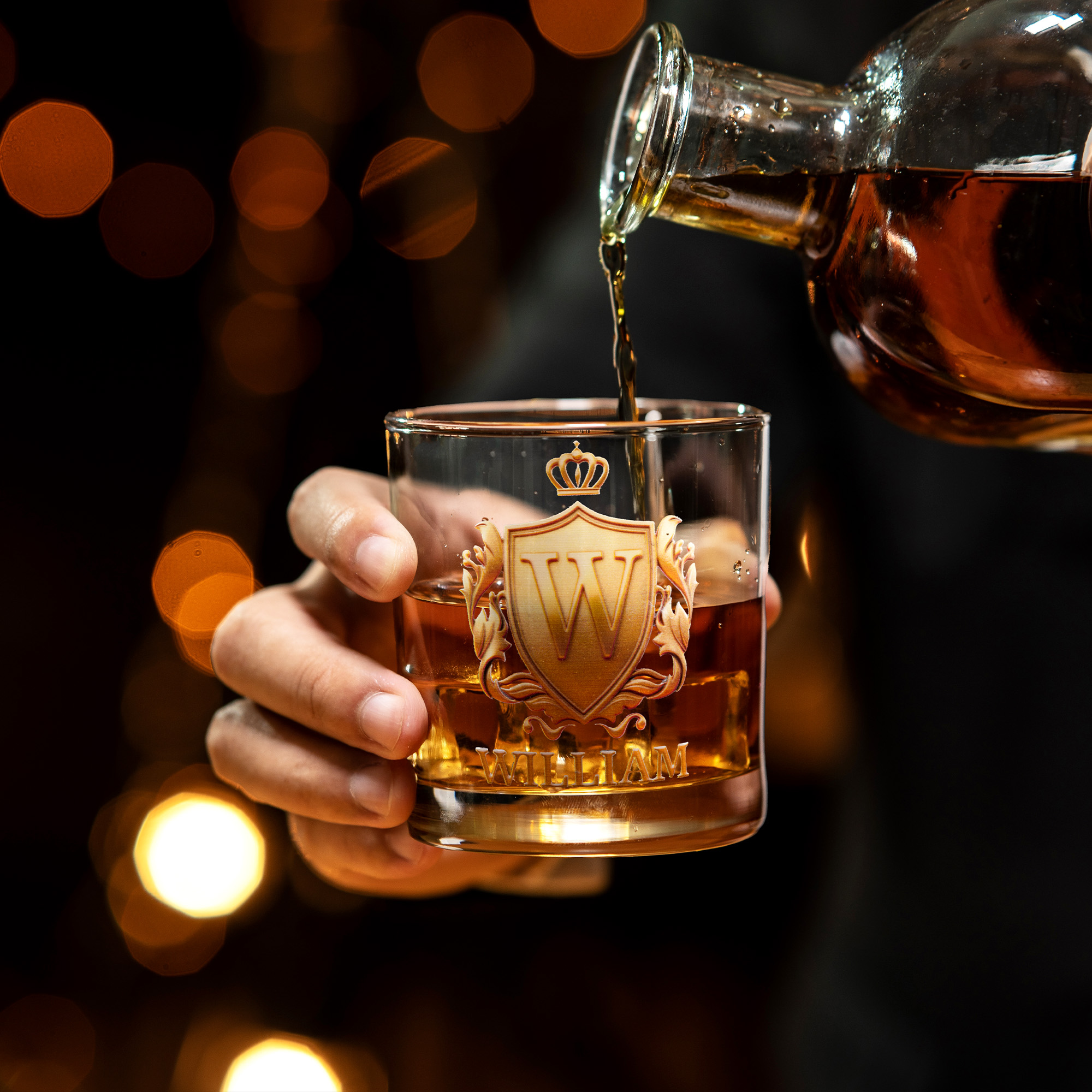 Personalised Golden Badge Initial Name 10 oz Rock Whiskey Glass Old ...