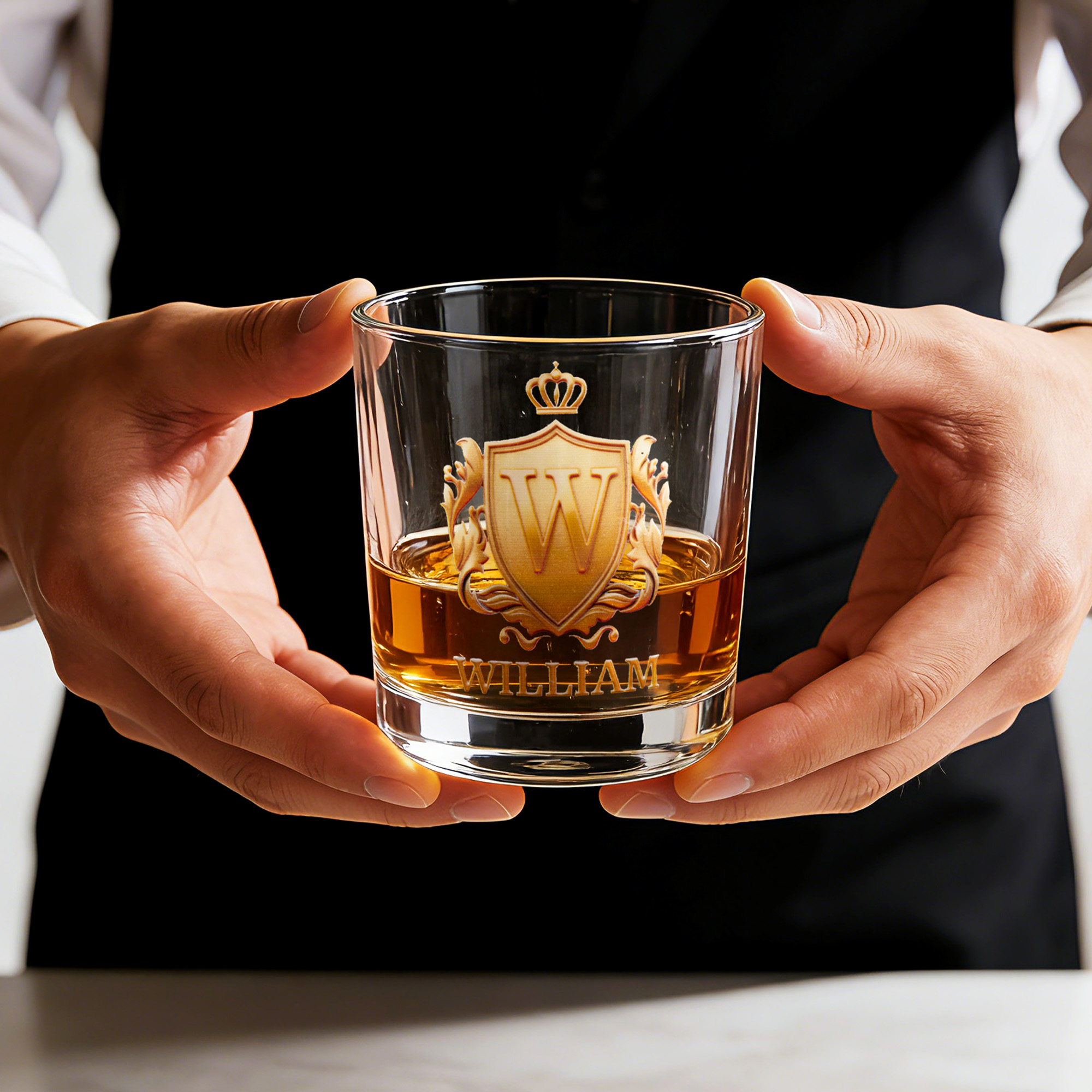 Personalized Golden Badge Initial Name 10 oz Rock Whiskey Glass Old ...