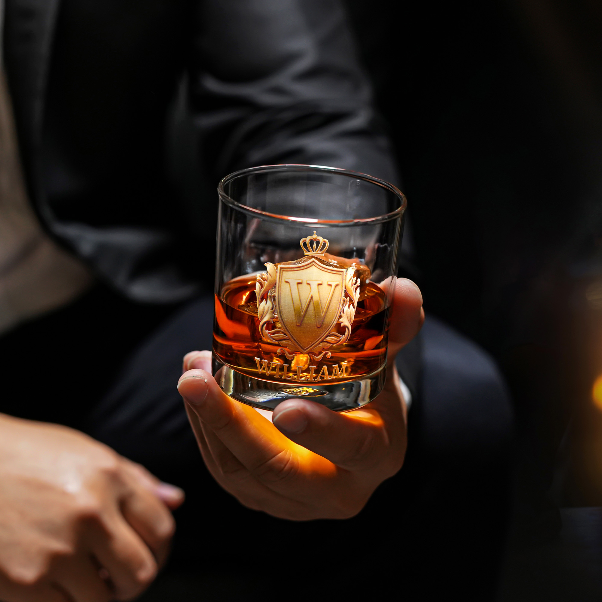 Personalized Golden Badge Initial Name 10 oz Rock Whiskey Glass Old ...