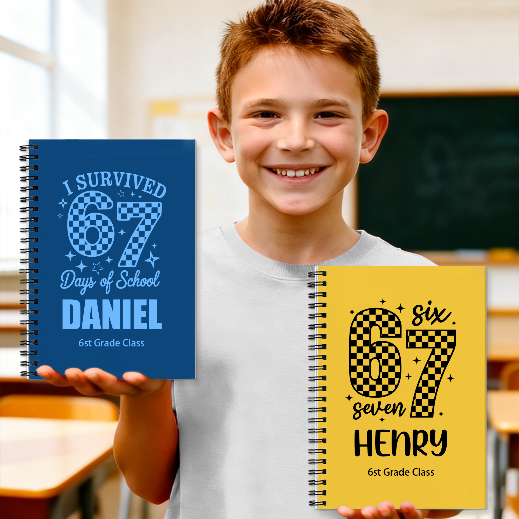 Personalised Funny I Survived 67 Days of School A5 Spiral Notebook with ...
