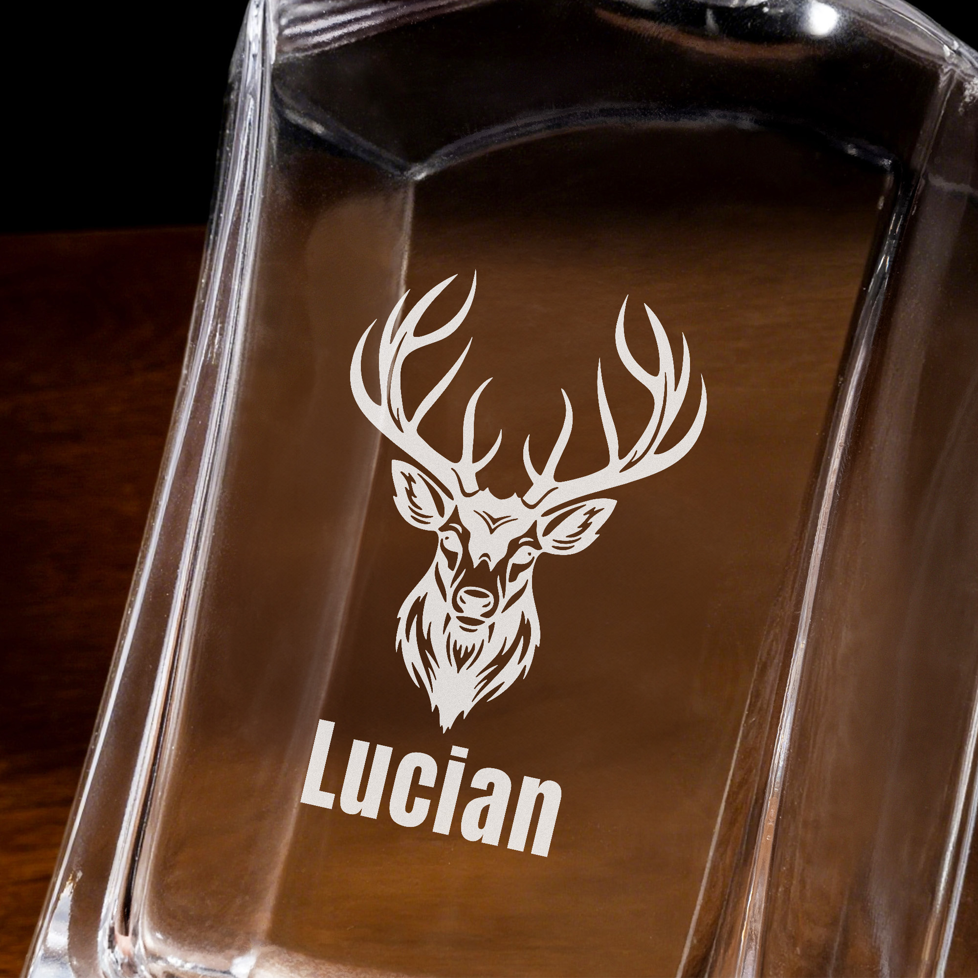 Personalized Engraved Reindeer Whiskey Decanter Wooden Box and 4 ...