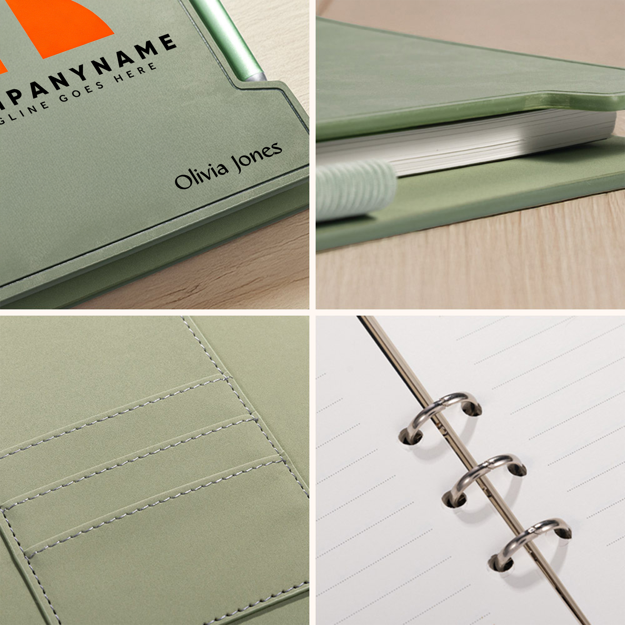Personalised Company Logo PU Leather Refillable Binder Notebook Pen Set ...