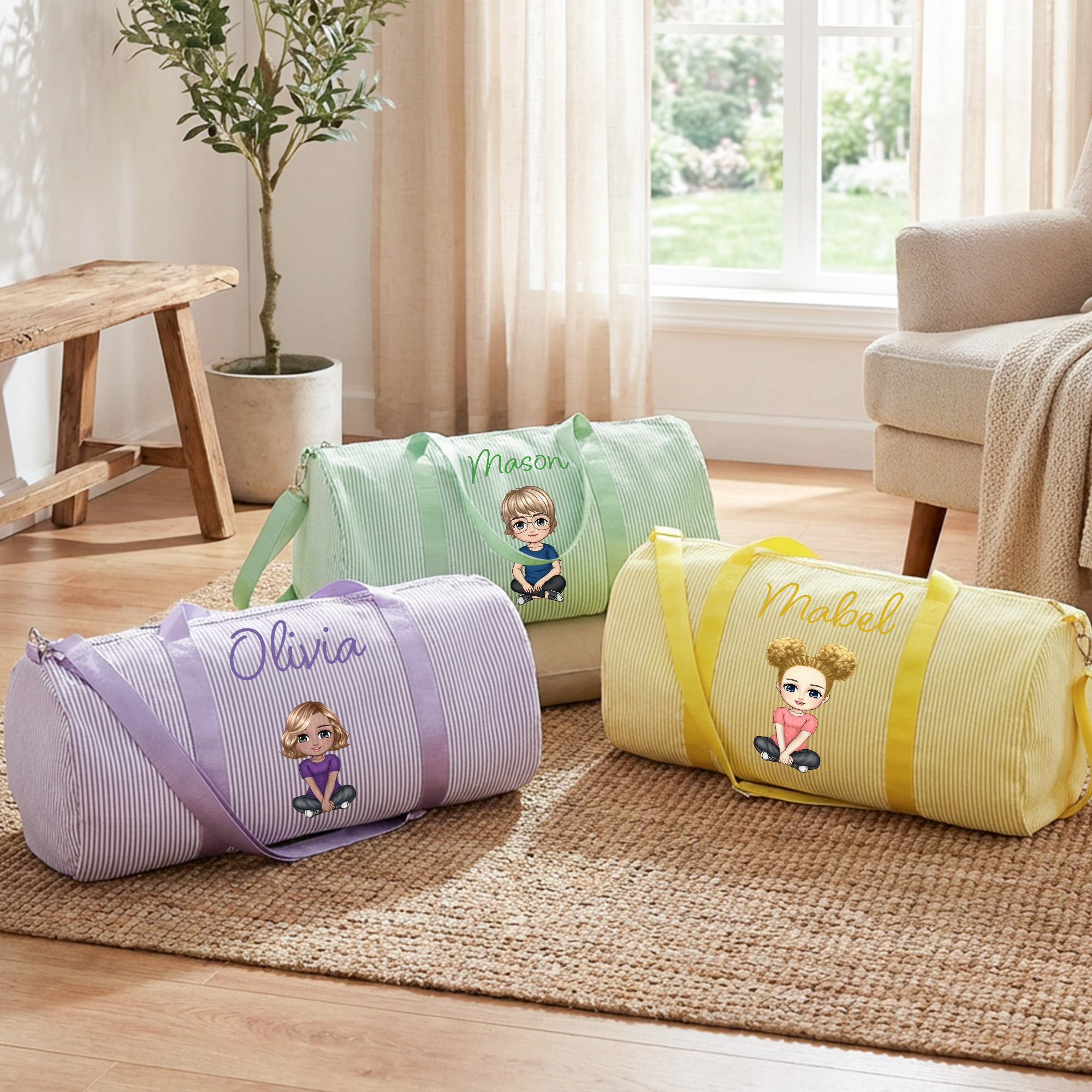 Personalized Cartoon Character Large Canvas Duffle Bag with Name Travel ...