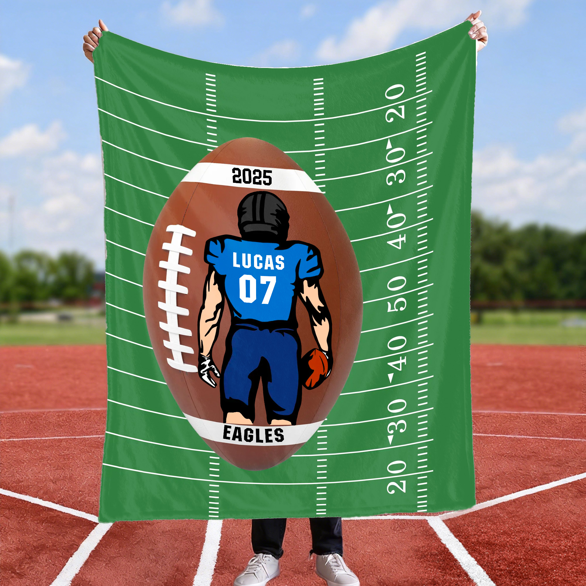 Personalised Cartoon Character Football Soft Throw Blanket with Name ...