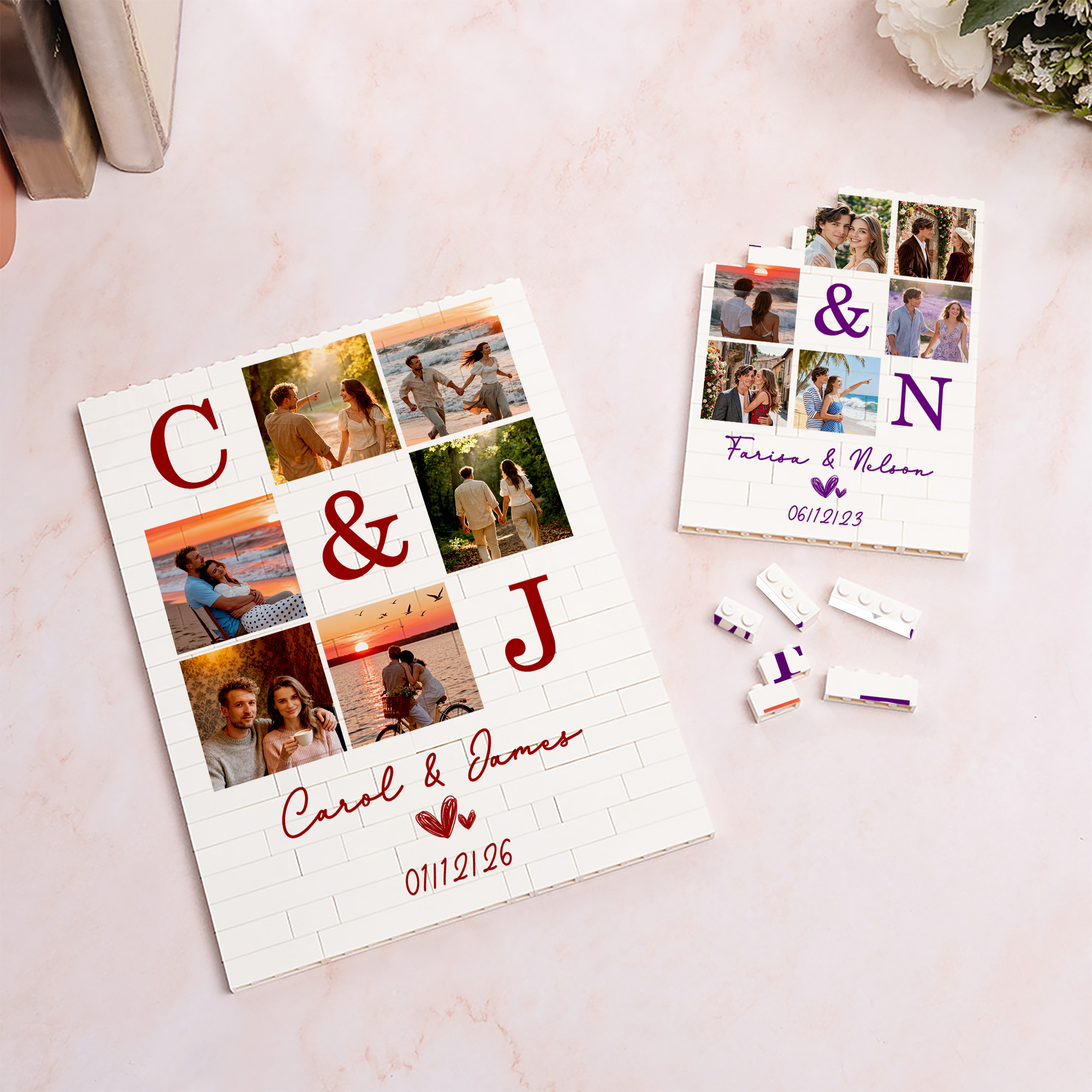 Personalised 6 Photos Collage Building Brick Puzzles with Names and ...