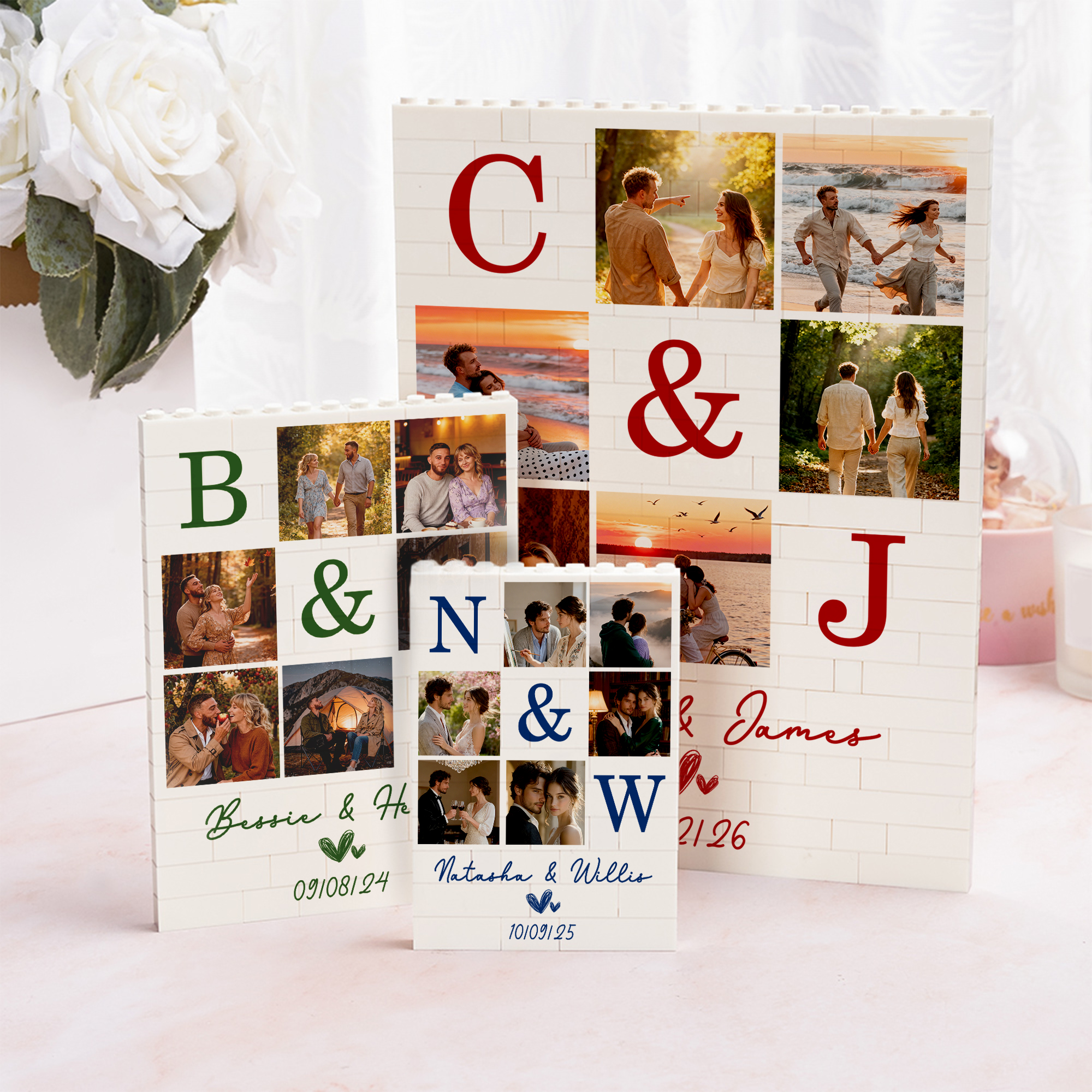 Personalised 6 Photos Collage Building Brick Puzzles with Names and ...